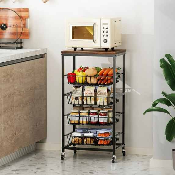 Fruit Vegetable Cart, 4-Tier Snack & Kitchen Cart on Wheels with ...