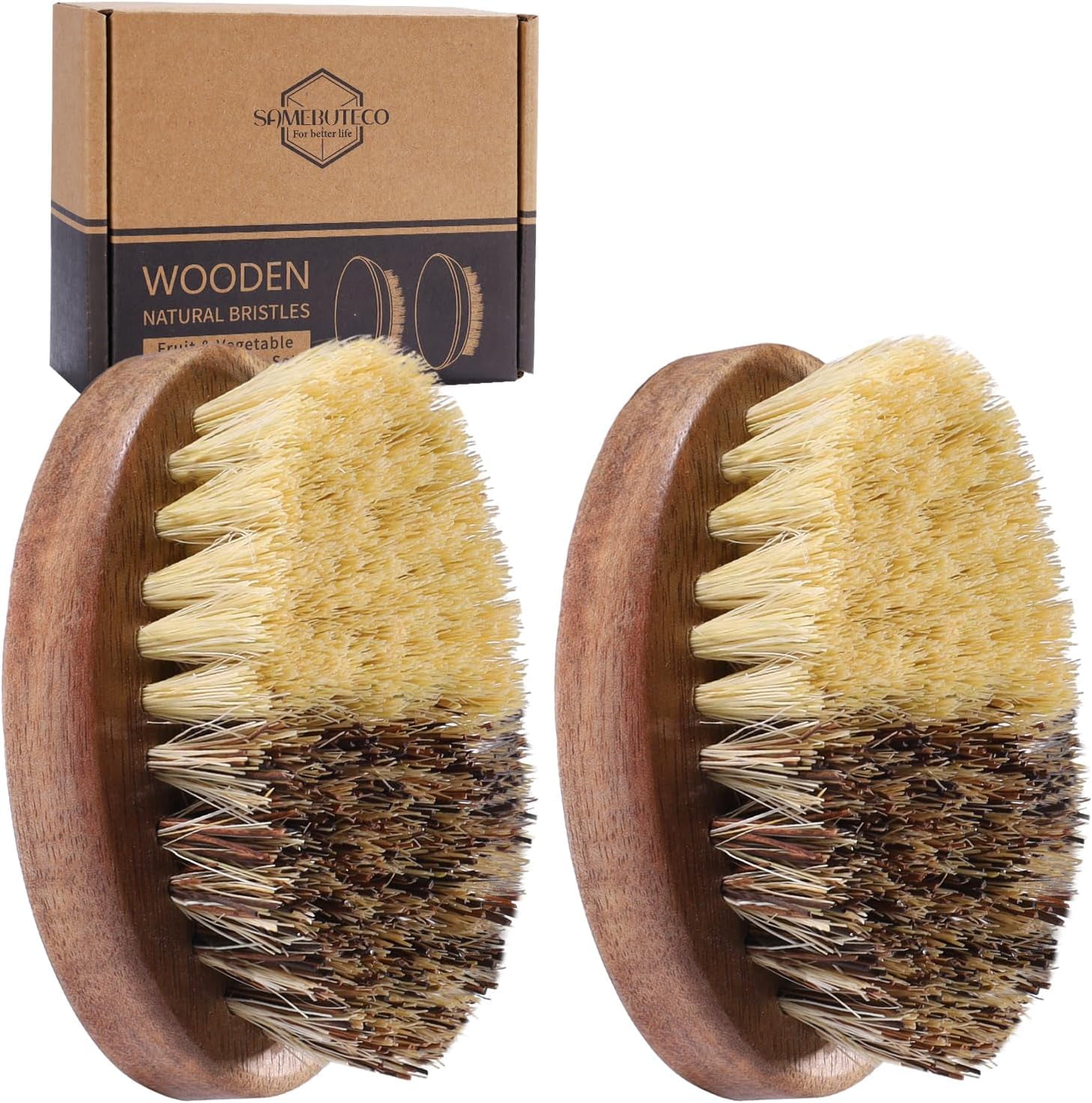 Fruit & Vegetable Cleaning Brushes with Acacia Wood Handle Natural Half ...