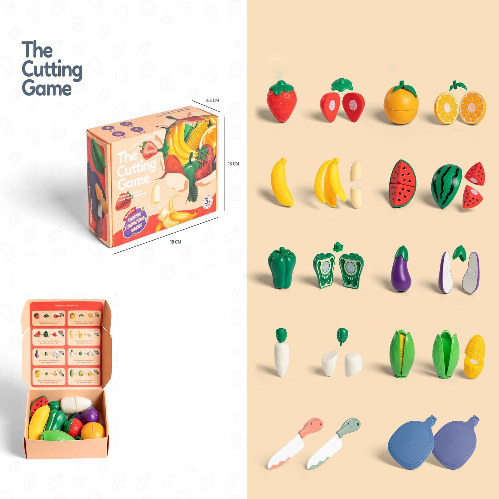 Fruit Vegetable Cutting Toy, 10-Piece Play Food Kitchen Set, Velcro ...