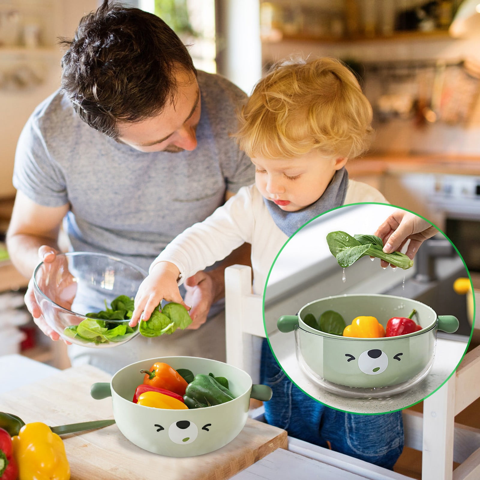 Fruit Vegetable Double Layer Vegetable Washing Basin, Draining Basket ...