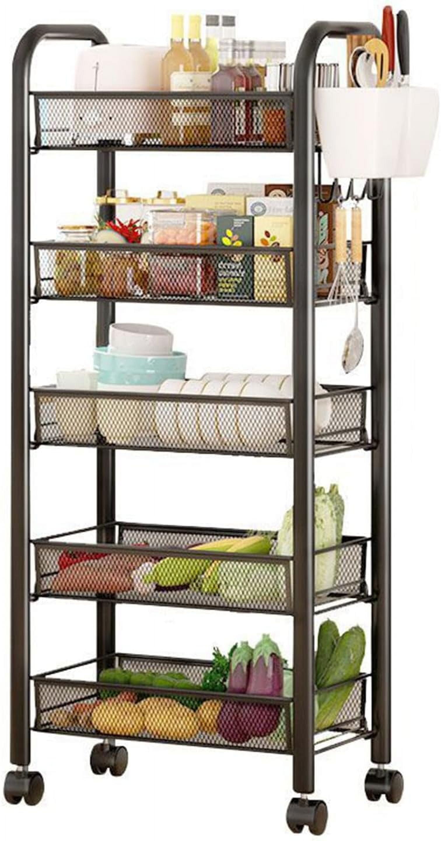 Fruit Vegetable Kitchen Storage Cart, 5 Tier Rotating Produce Basket ...