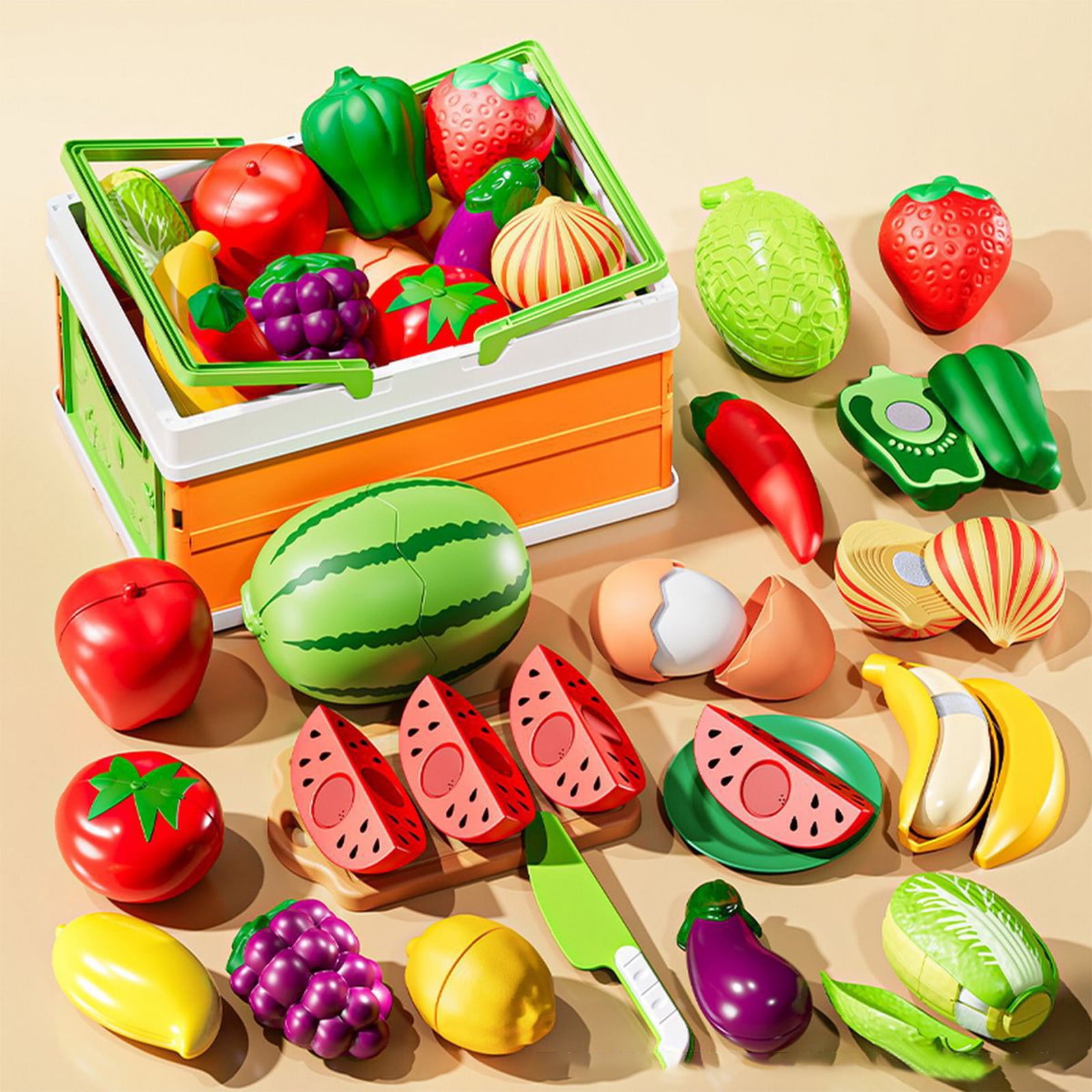 Fruit Vegetable Play Set, Young Users Cutting Toys, 19 Pieces, Plastic Safety Cutting Tool ...