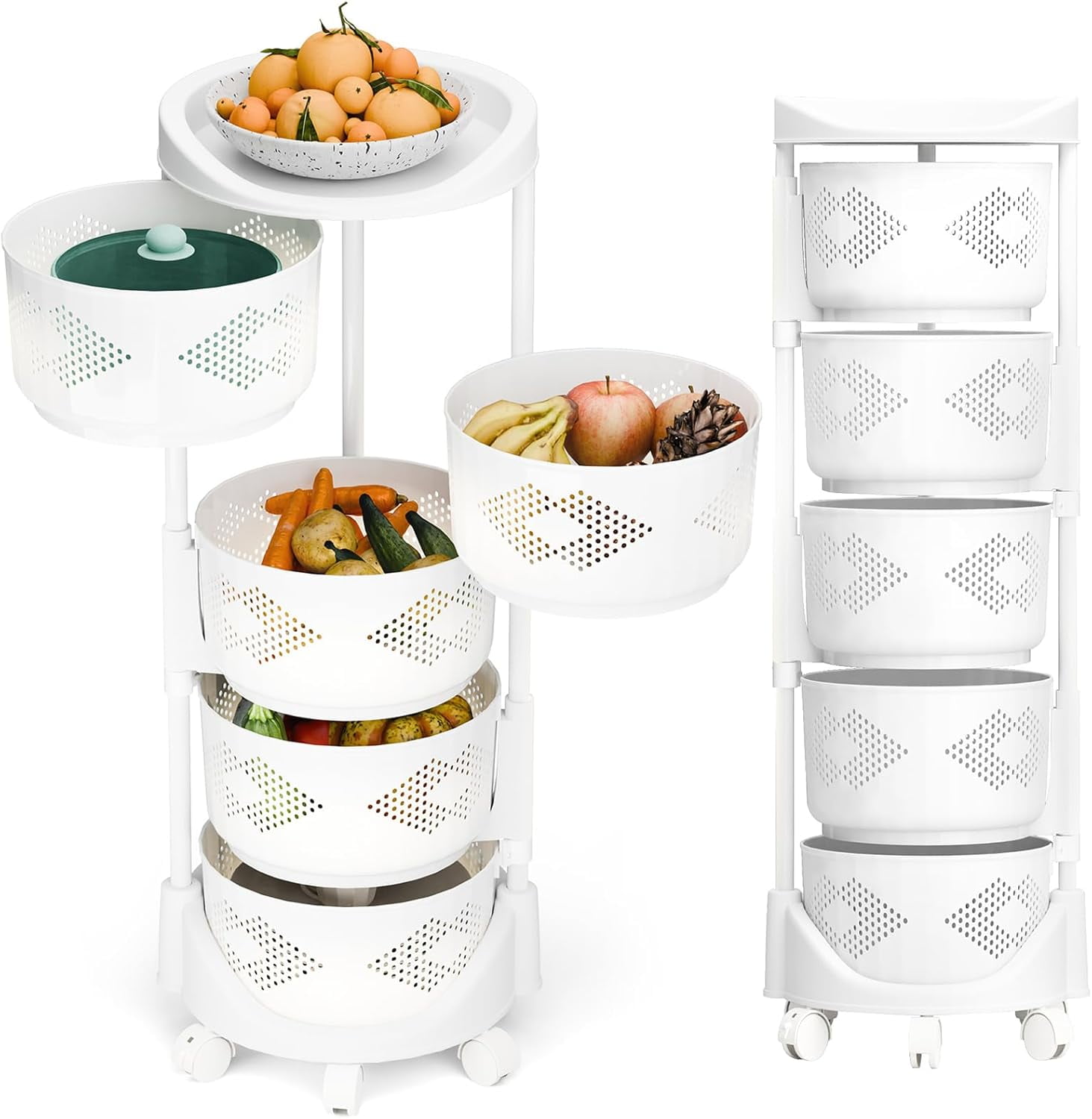 Fruit Vegetable Stand Storage Cart Circular Rotating Basket Large ...