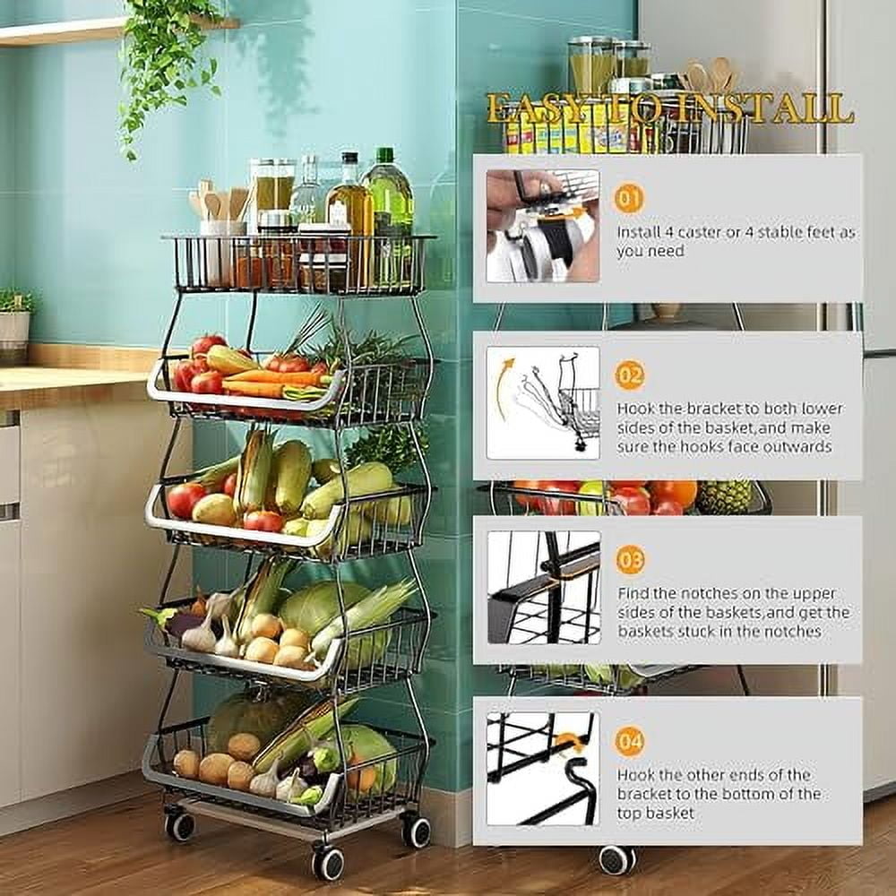 Fruit Vegetable Storage Basket,5 Tier Stackable Metal Wire Basket with ...
