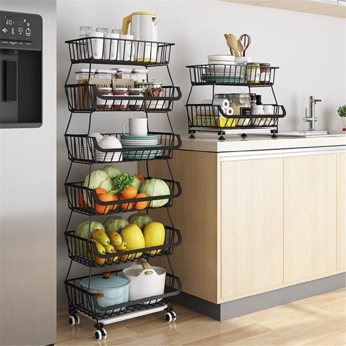 Fruit Vegetable Storage Basket, 6 Tier Stackable Metal Wire Basket with ...