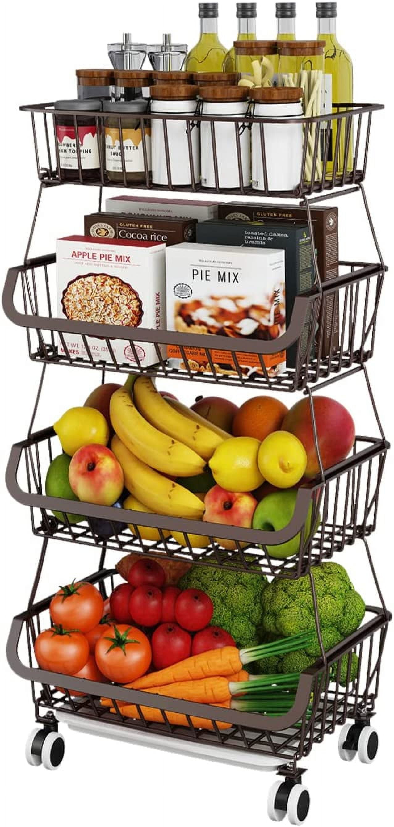 Fruit Vegetable Storage Basket for Kitchen - 4 Tier Stackable Metal ...