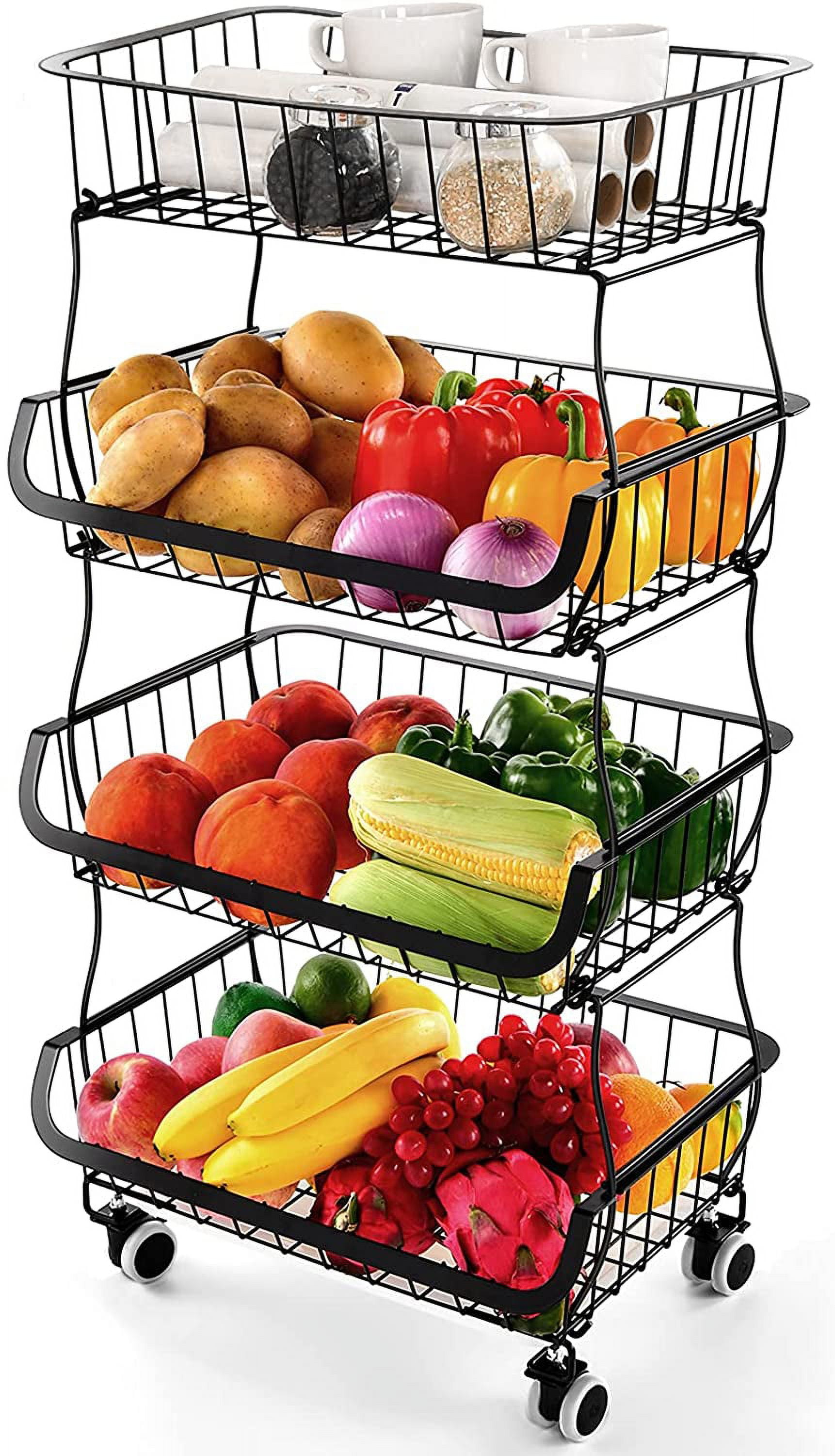 Fruit Vegetable Storage Basket for Kitchen, 5 Tier Large Pull-Out Metal ...