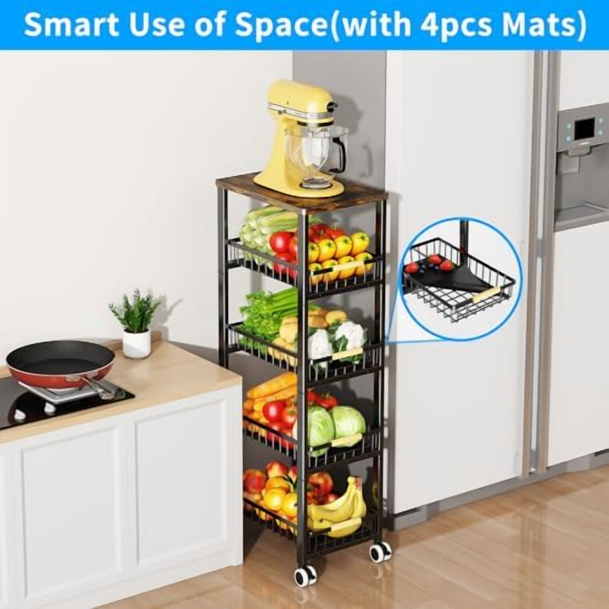 Fruit Vegetable Storage Basket for Kitchen, 5 Tier Large Pull-Out Metal ...