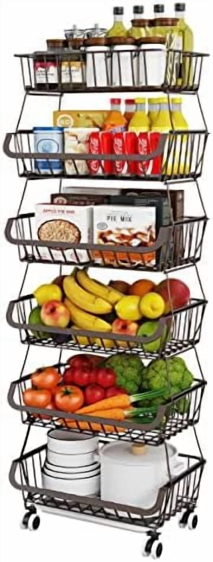 Fruit Vegetable Storage Basket for Kitchen - 6 Tier Stackable Metal ...