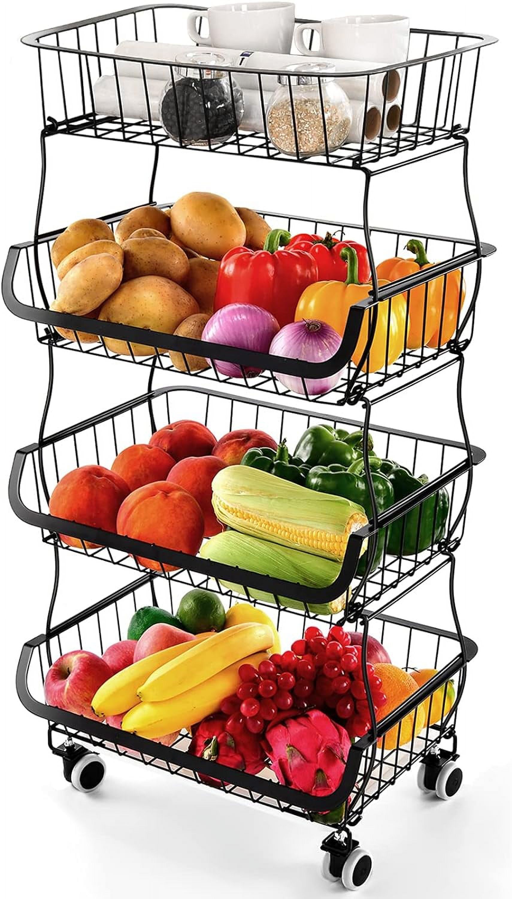 Fruit Vegetable Storage Basket for Kitchen - 6 tier Stackable Metal ...
