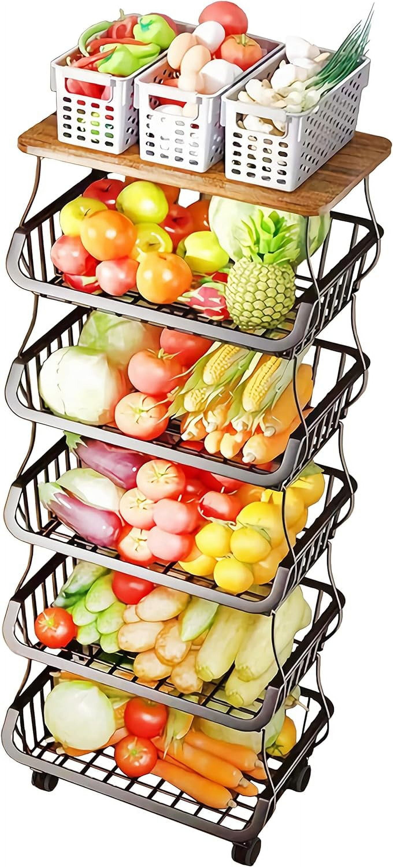 Fruit Vegetable Storage Baskets with Wheels, 6 Tier Stackable Wire ...