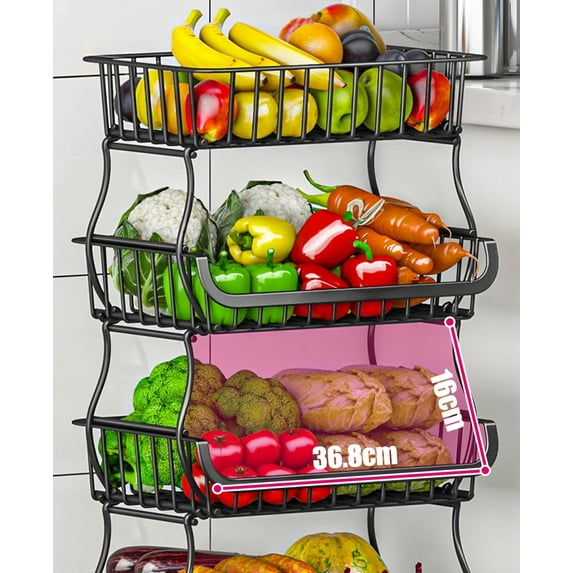 Fruit Vegetable Storage Baskets with Wheels, 6 Tier Stackable Wire ...