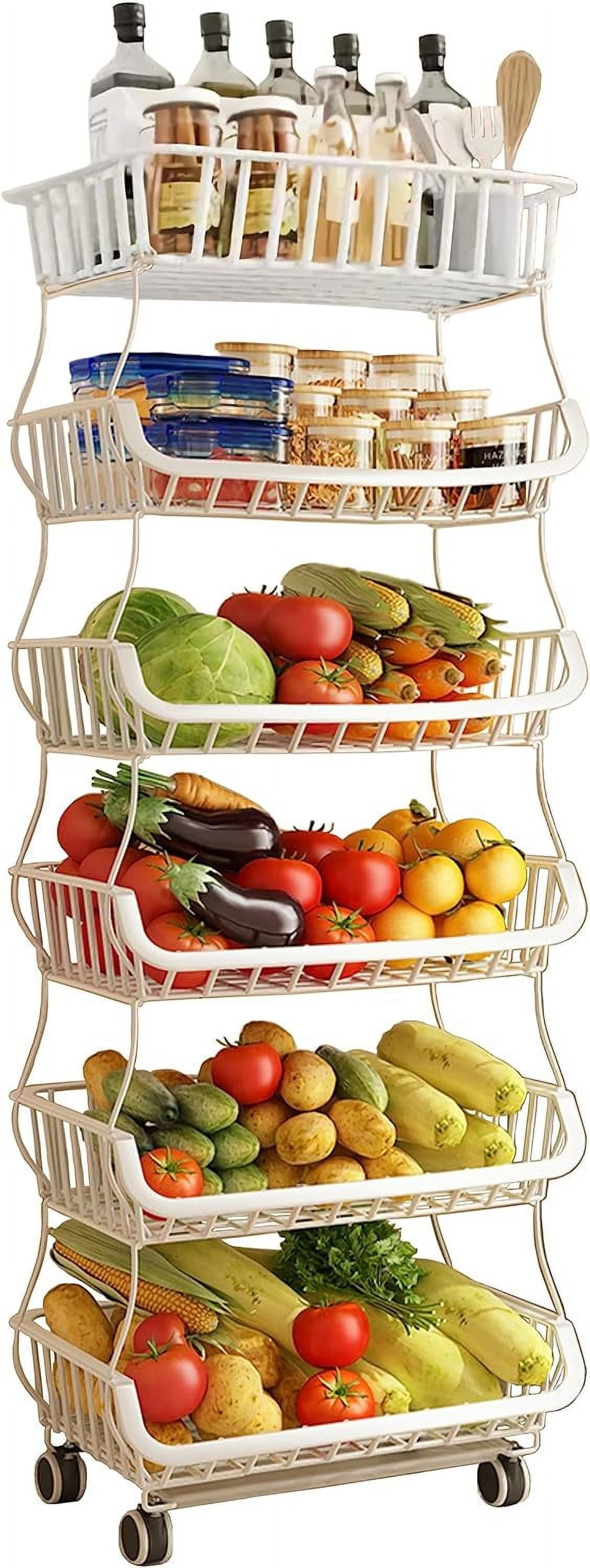 Fruit Vegetable Storage Baskets with Wheels, 6 Tier Stackable Wire ...