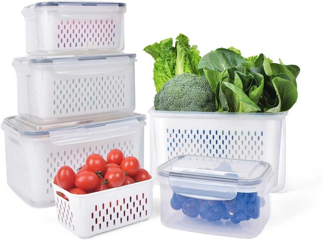 Fruit Vegetable Storage Containers for Fridge,5 PCS Large Produce Saver ...