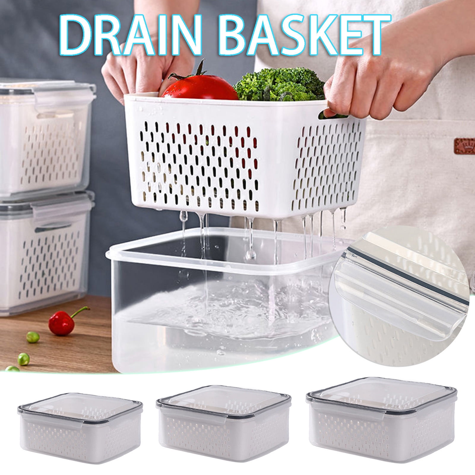 Fruit Vegetable Storage Containers, Fridge Draining Fresh Keepers, 3 In ...