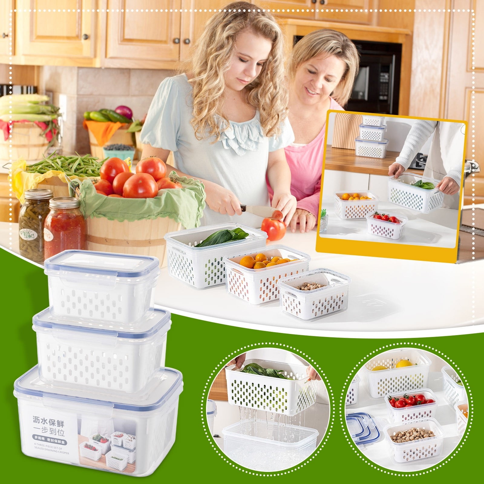 Fruit and Vegetable Storage Containers for Refrigerator, 5-Piece Set ...
