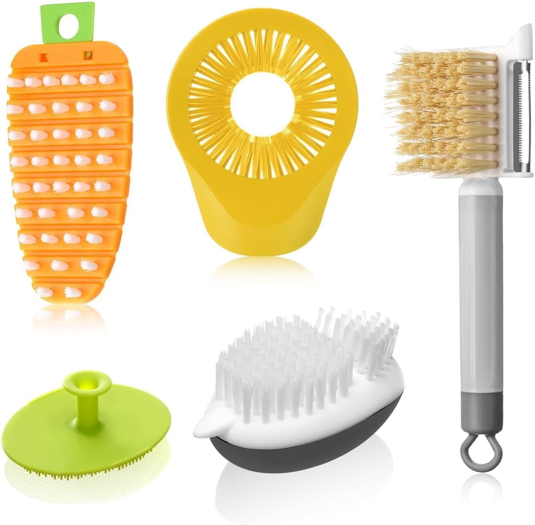 Fruit & Veggie Brush Set-5Pcs Potato Scrubber,Corn Silk Remover,Carrot ...