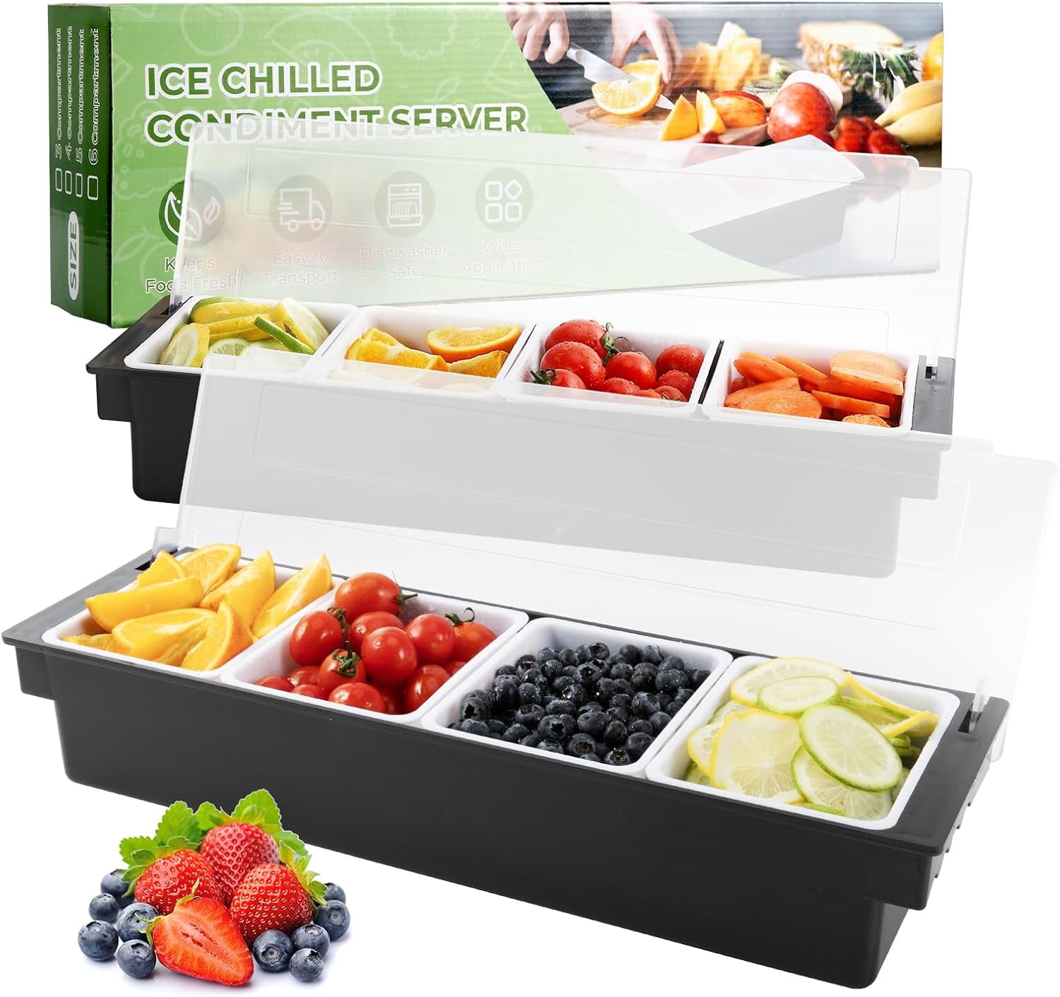 Fruit, Veggie & Condiment Caddy with Lid Dispenser Tray Garnish Station ...