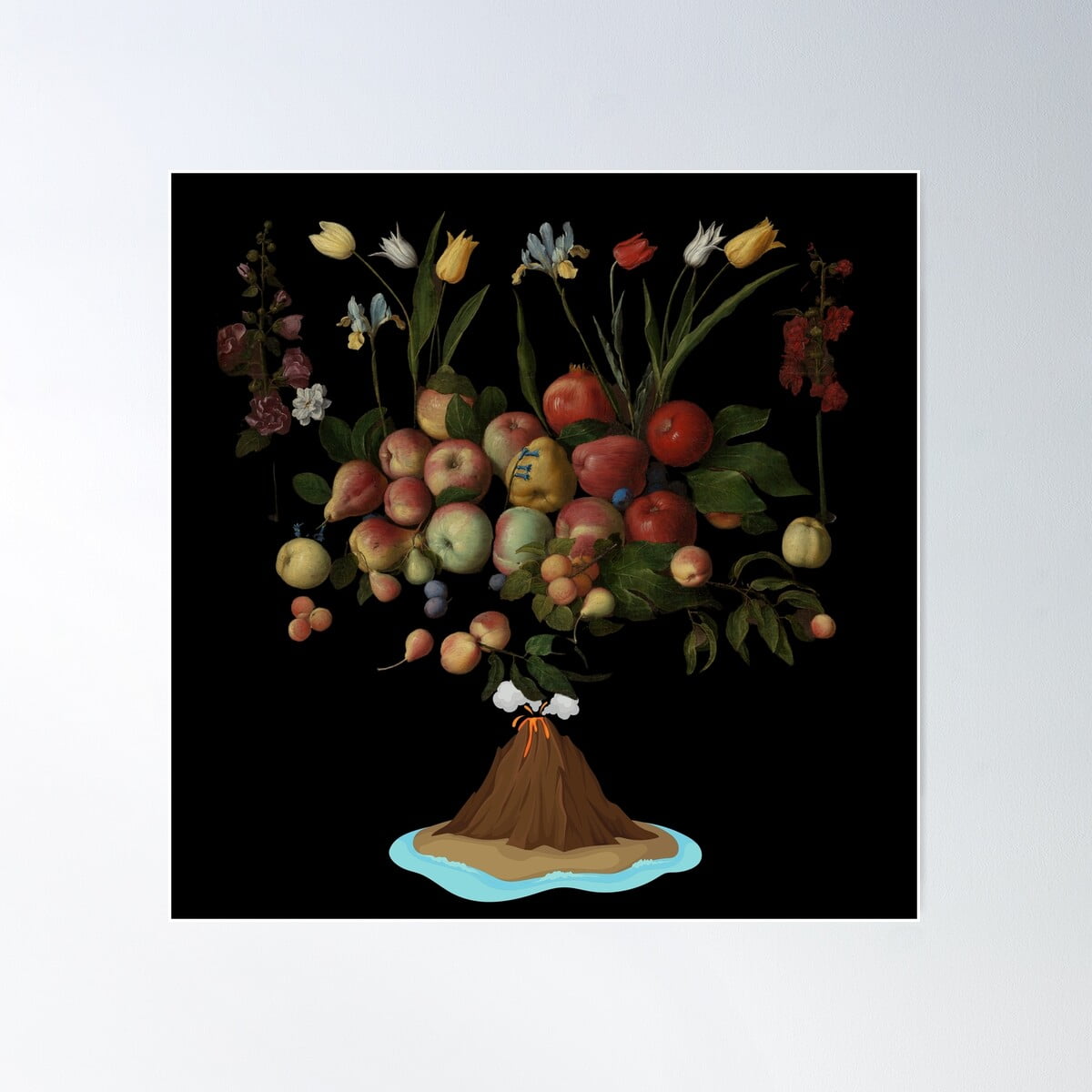 Fruit Volcano (In Black) | Apples | Pears | Peaches | Funny Poster Wall ...