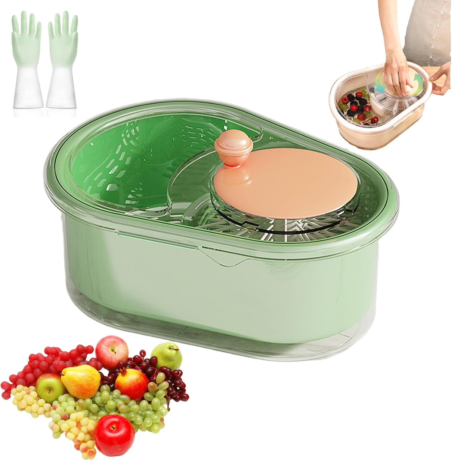 Fruit Washer Spinner Bowl, Portable Fruit Cleaner Spinner with Lid ...