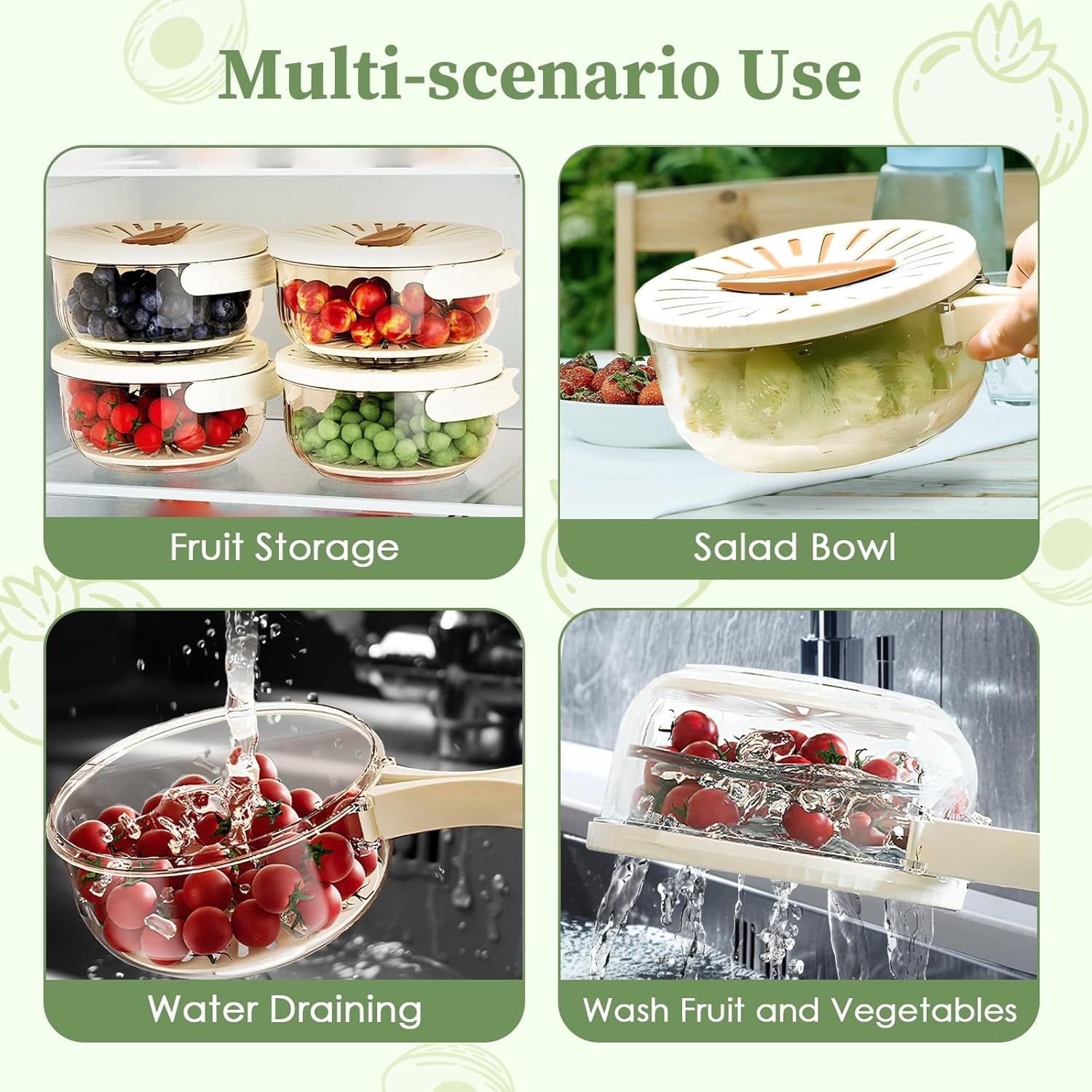 Fruit Washing Bowl with Strainer Lid, Rotate The Cover of The Switch ...