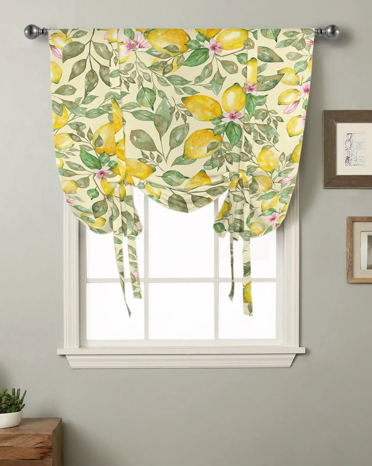 Fruit Watercolor Lemon Pink Flower Kitchen Short Window Curtain Modern Home Decor Small Window ...