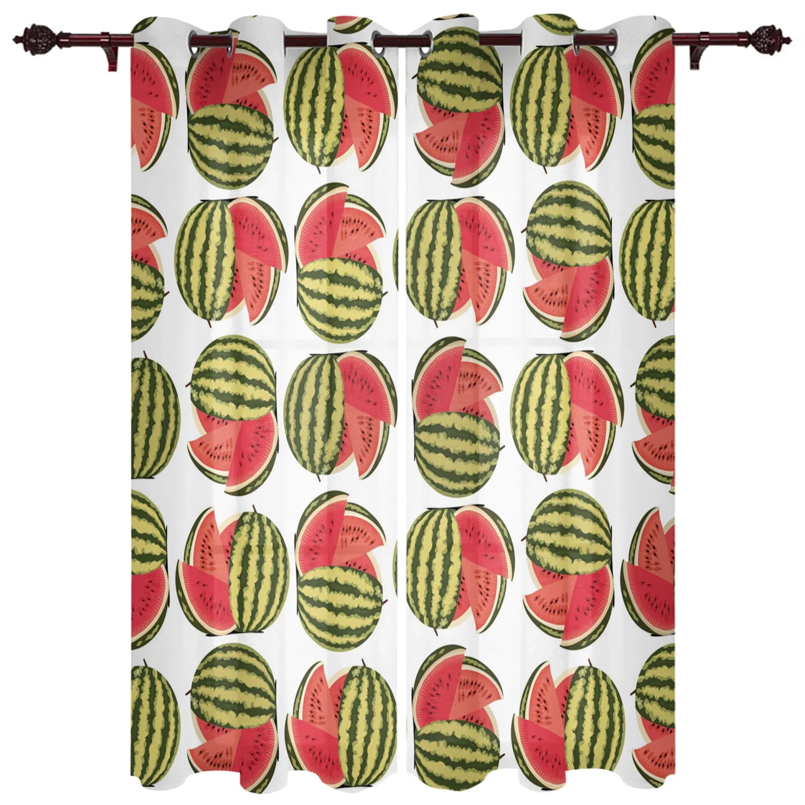 Fruit Watermelon Black And White Lattice Window Curtains for Living ...