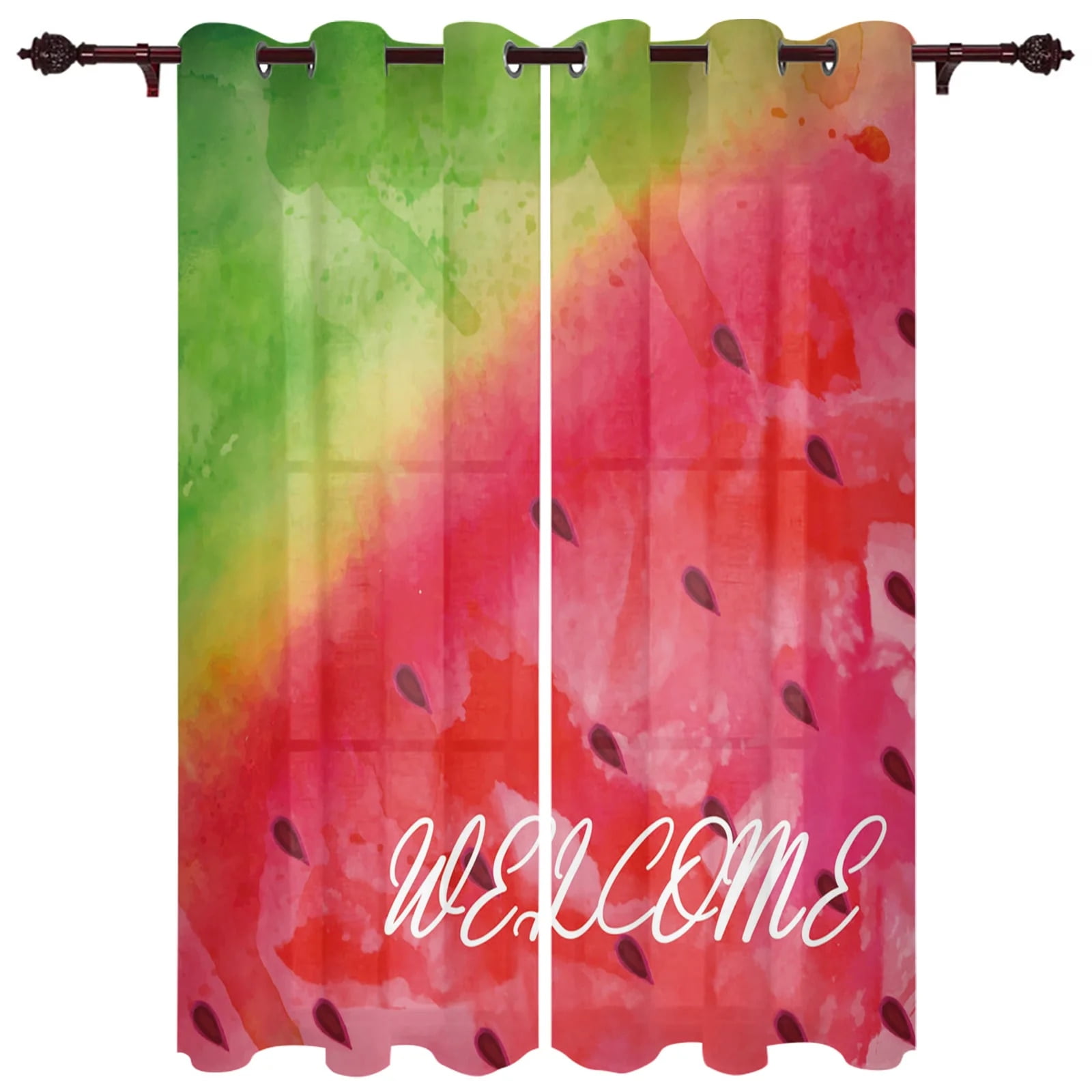 Fruit Watermelon Black And White Lattice Window Curtains for Living ...