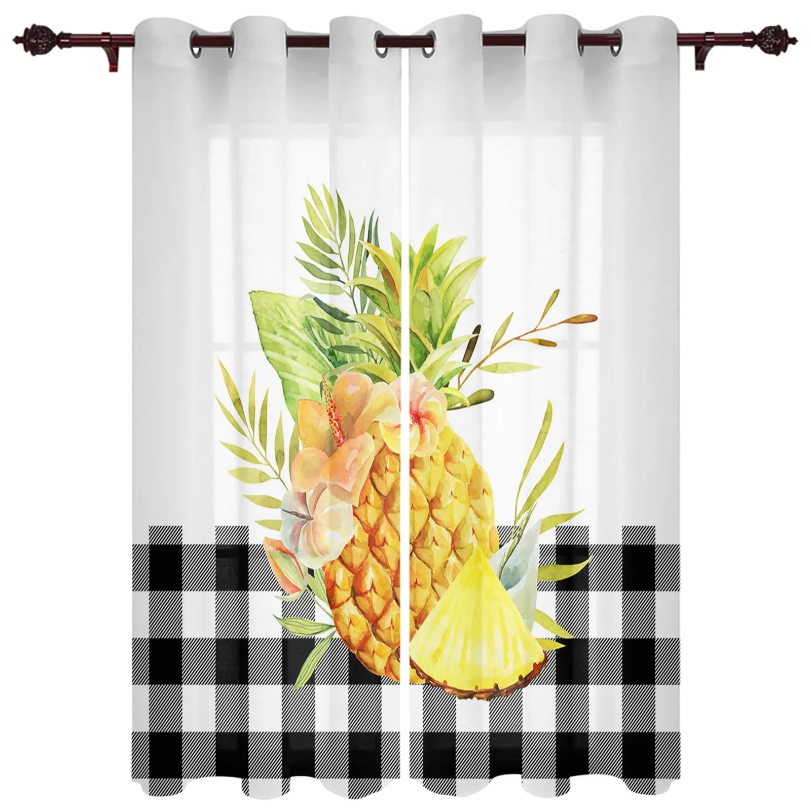 Fruit Watermelon Black And White Lattice Window Curtains for Living ...