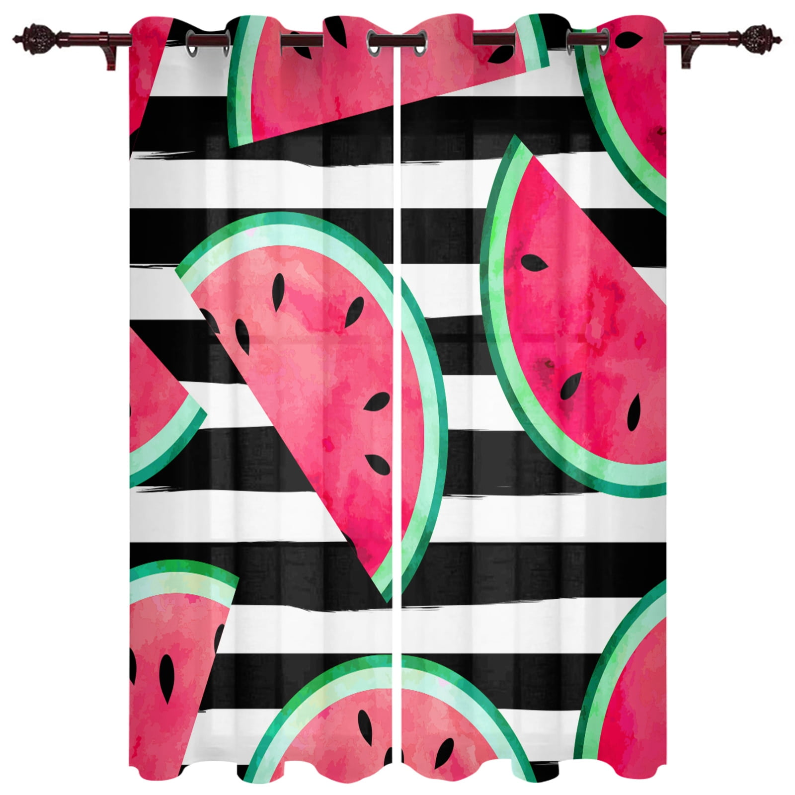 Fruit Watermelon Black And White Lattice Window Curtains for Living ...