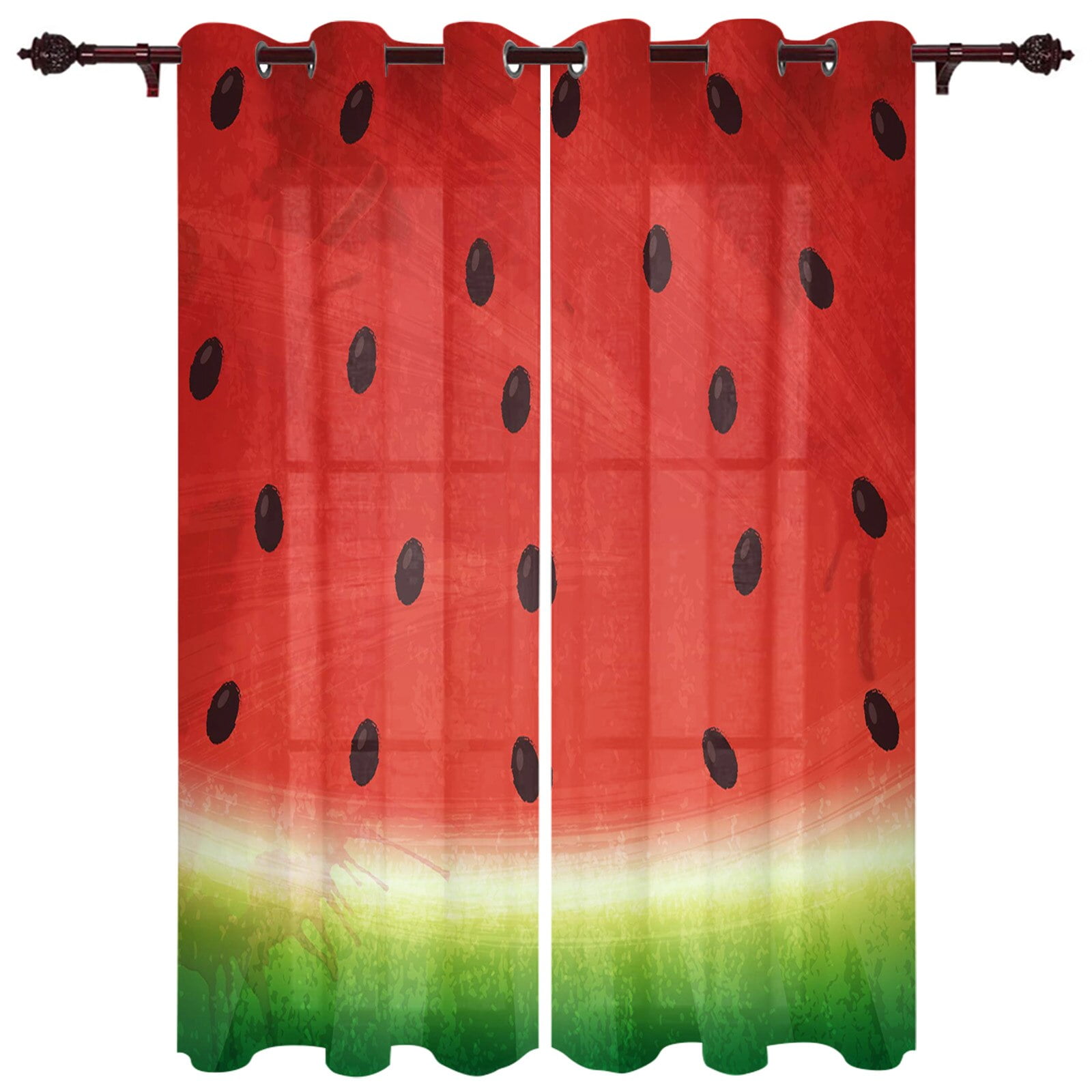 Fruit Watermelon Black And White Lattice Window Curtains for Living ...
