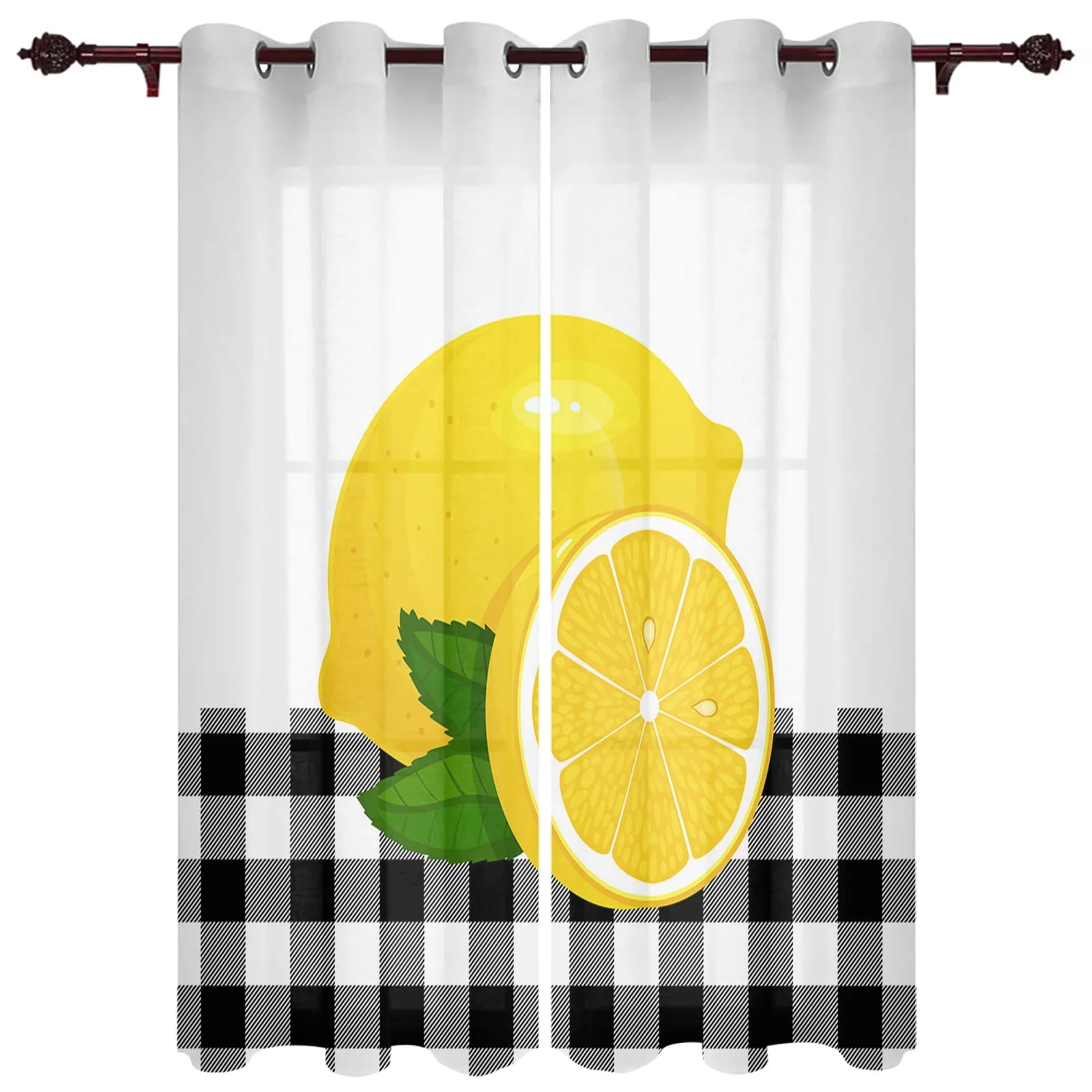 Fruit Watermelon Black And White Lattice Window Curtains for Living ...