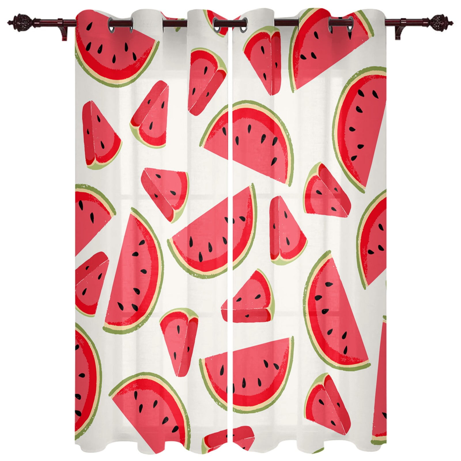 Fruit Watermelon Black And White Lattice Window Curtains for Living ...