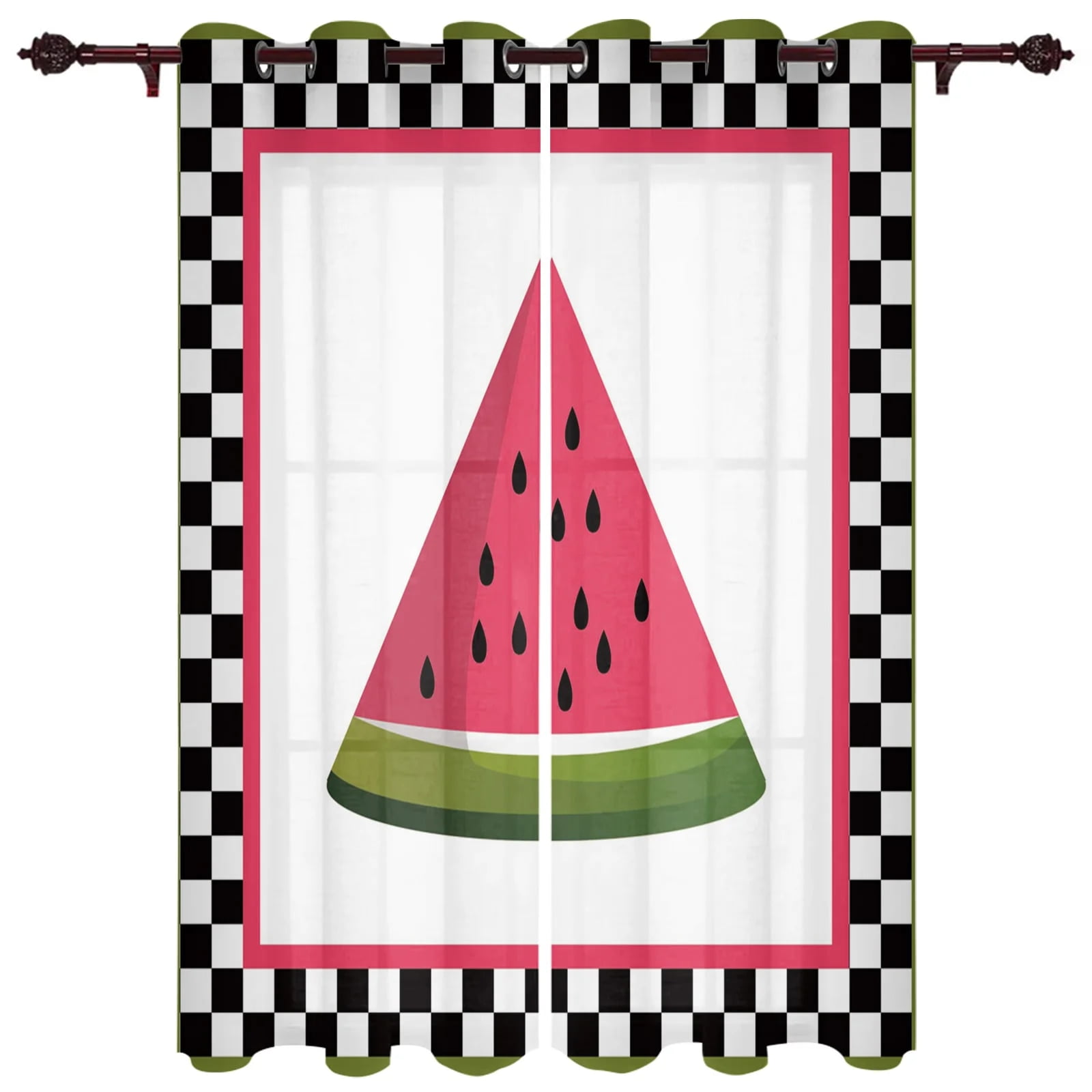 Fruit Watermelon Black And White Lattice Window Curtains for Living ...
