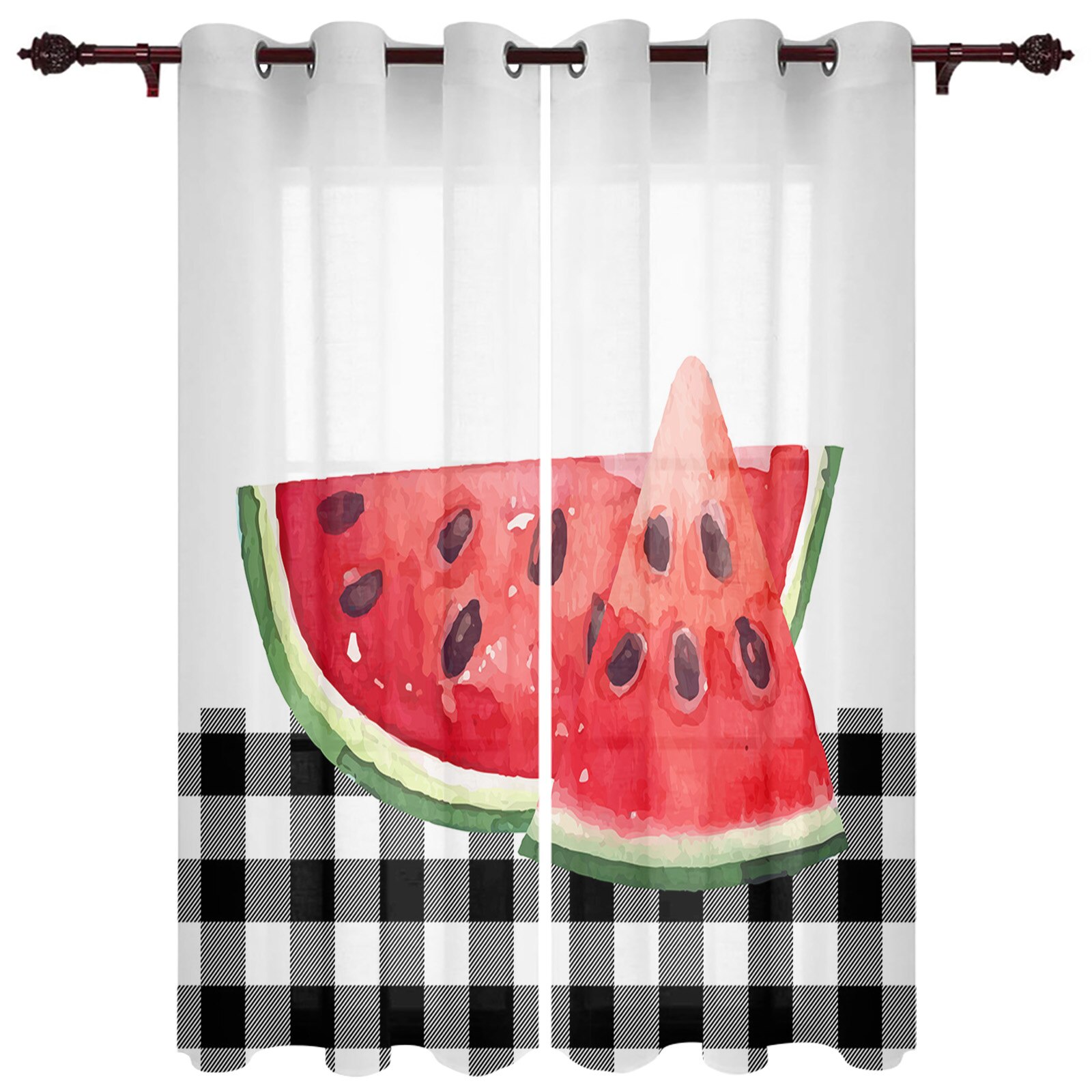 Fruit Watermelon Black And White Lattice Window Curtains for Living ...