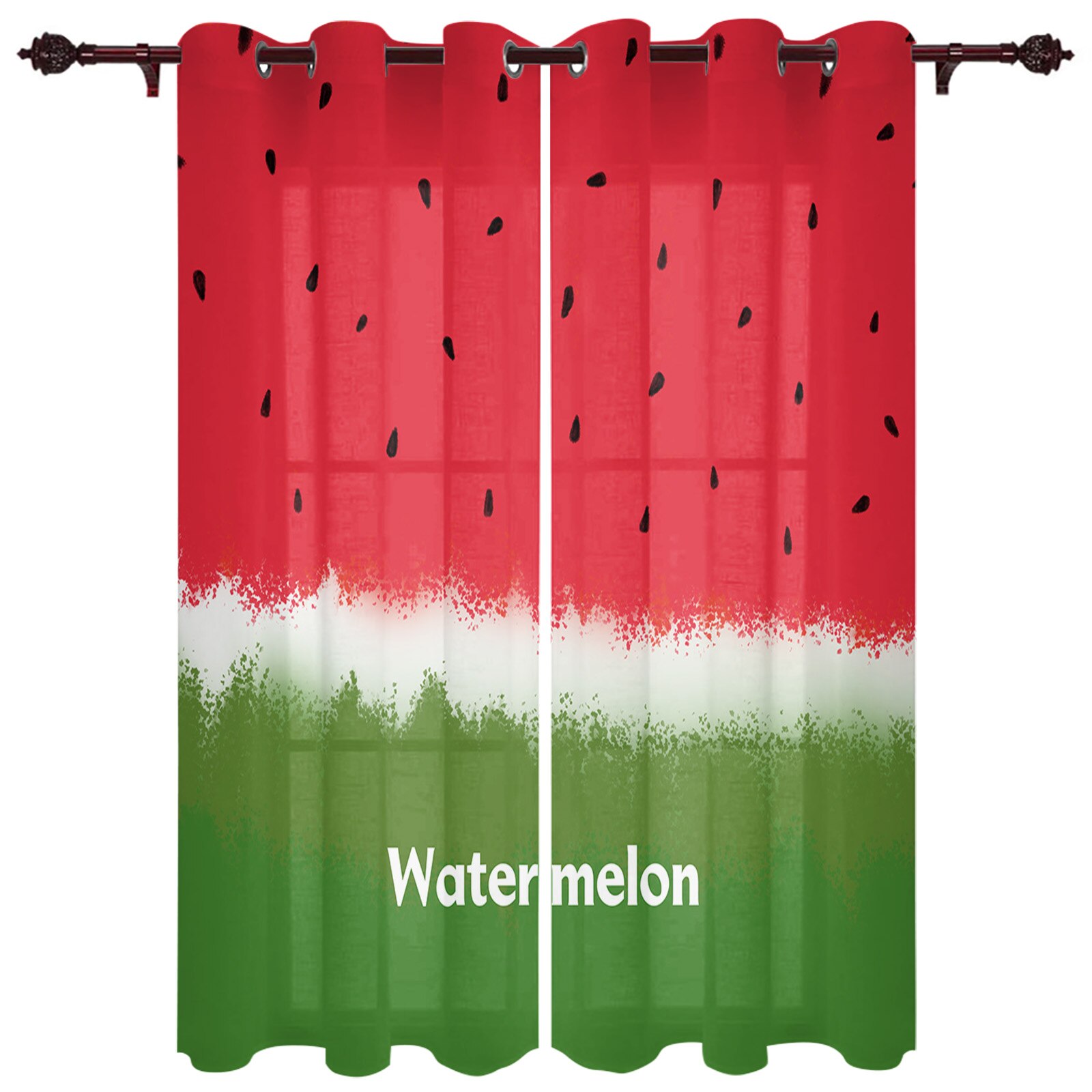 Fruit Watermelon Black And White Lattice Window Curtains for Living ...