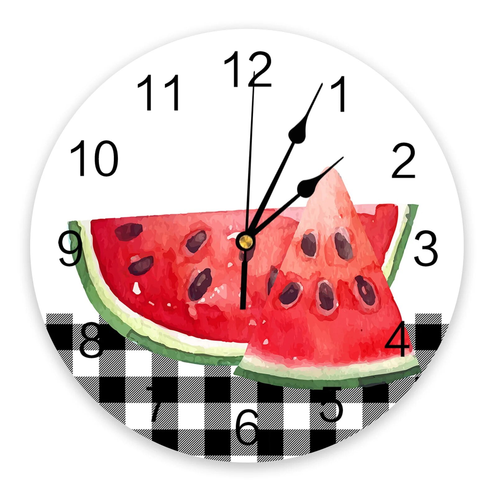 Fruit Watermelon Black White Plaid Clocks Wall Home Decor Modern ...