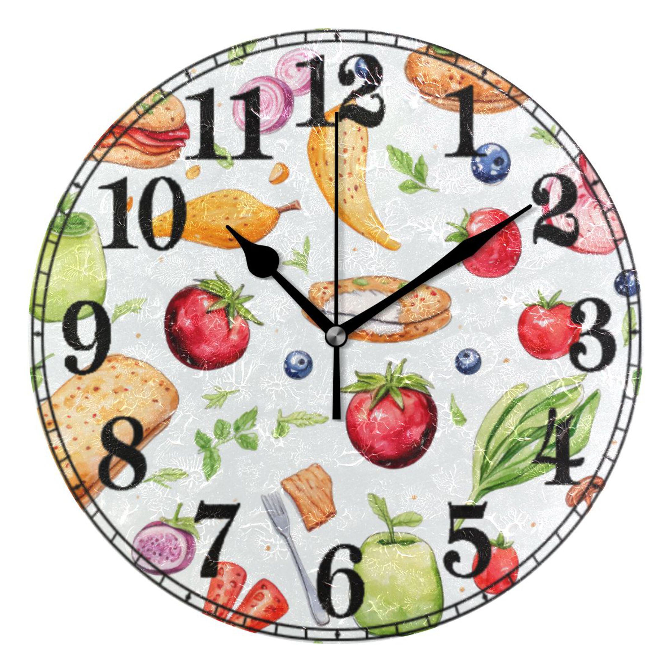 Fruit and Hamburgers 10" Silent Wall Clock Non-Ticking Battery Clocks ...