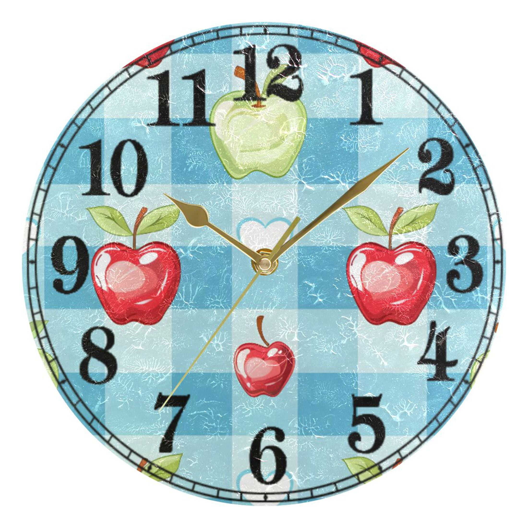 Fruit and Heart Checkered Grid Silent Wall Clock 10" Non-Ticking ...