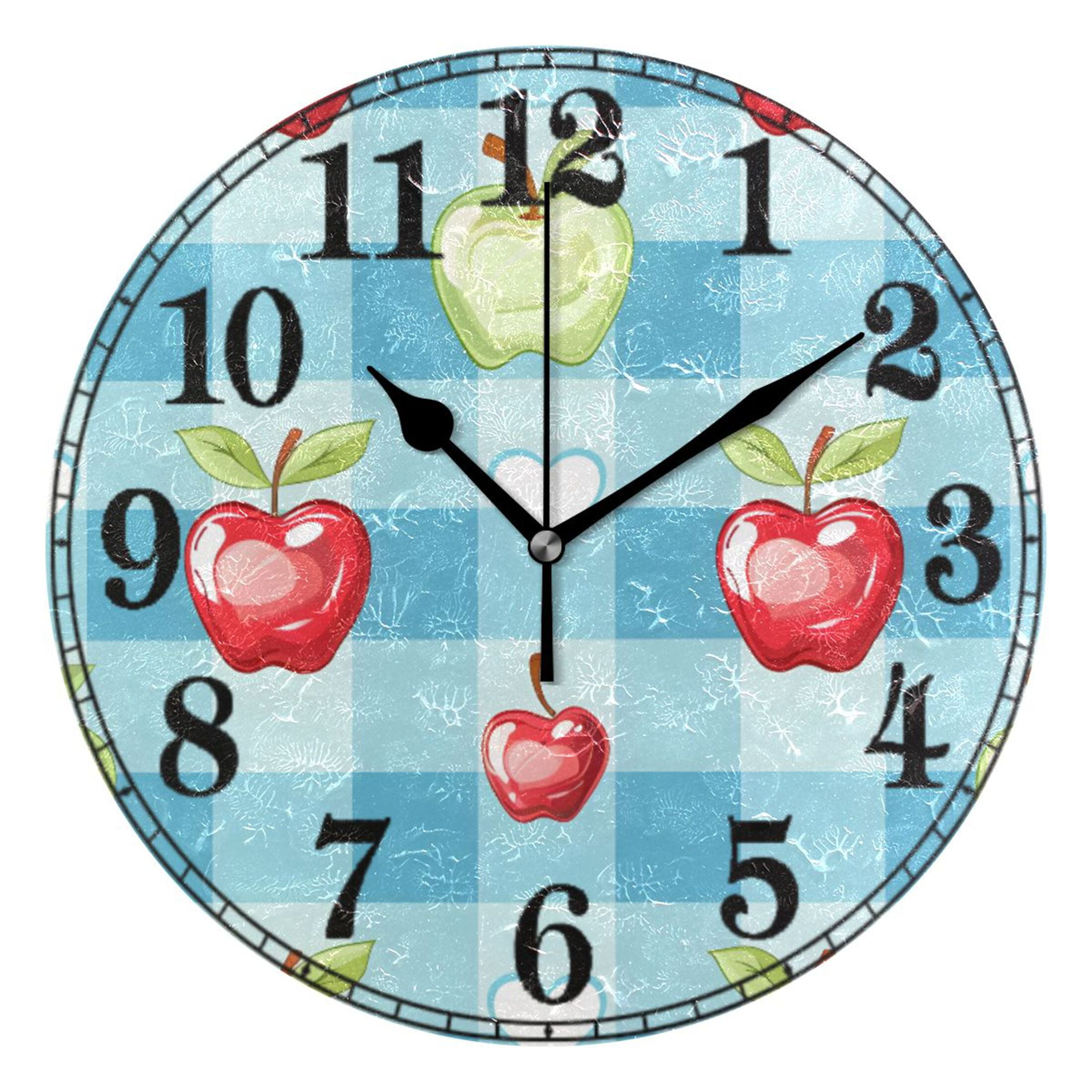 Fruit and Heart Checkered Grid Silent Wall Clock 10" Non-Ticking ...