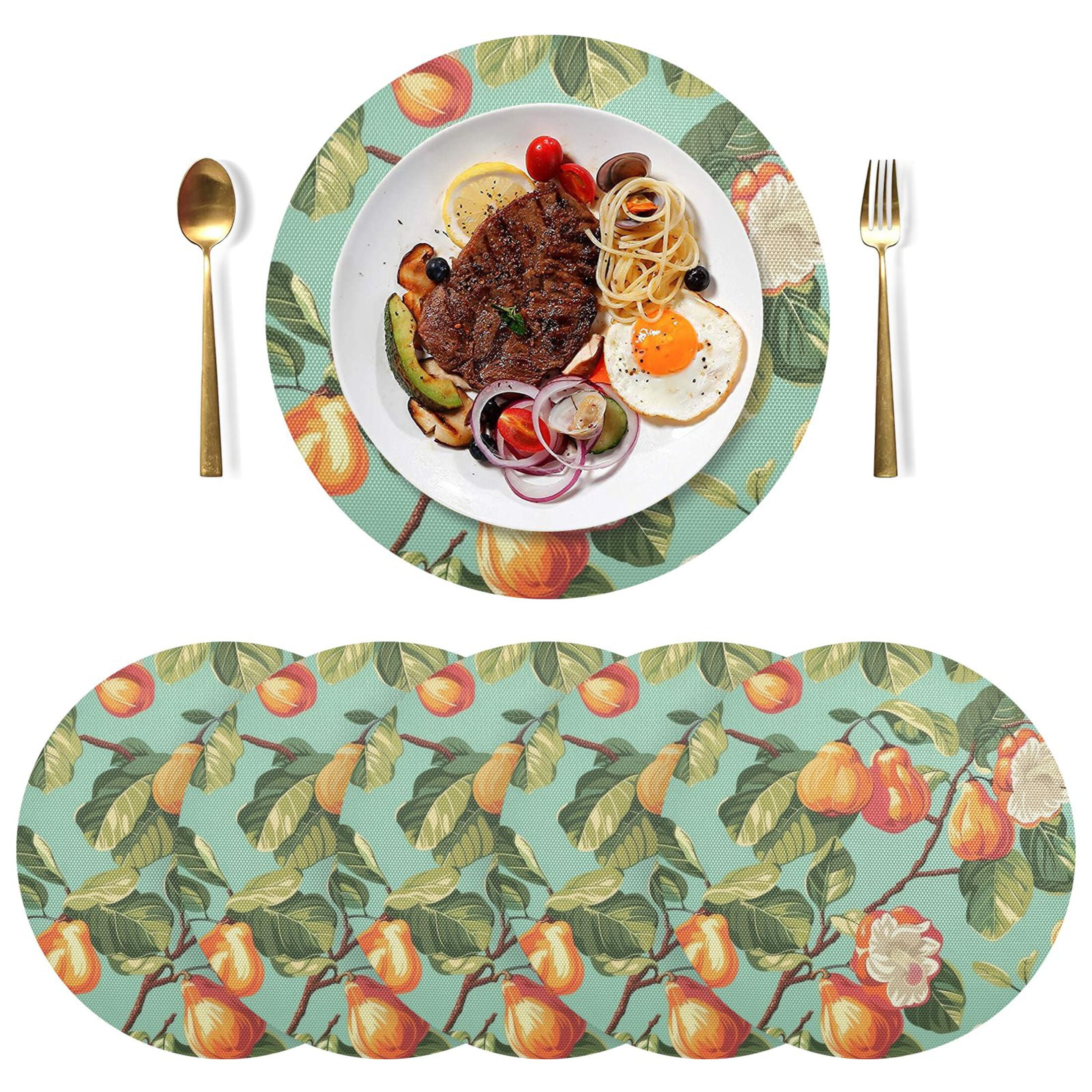 Fruit and Leaves Black Round Placemats Plate Mats 15 Inch Non-Slip Heat ...