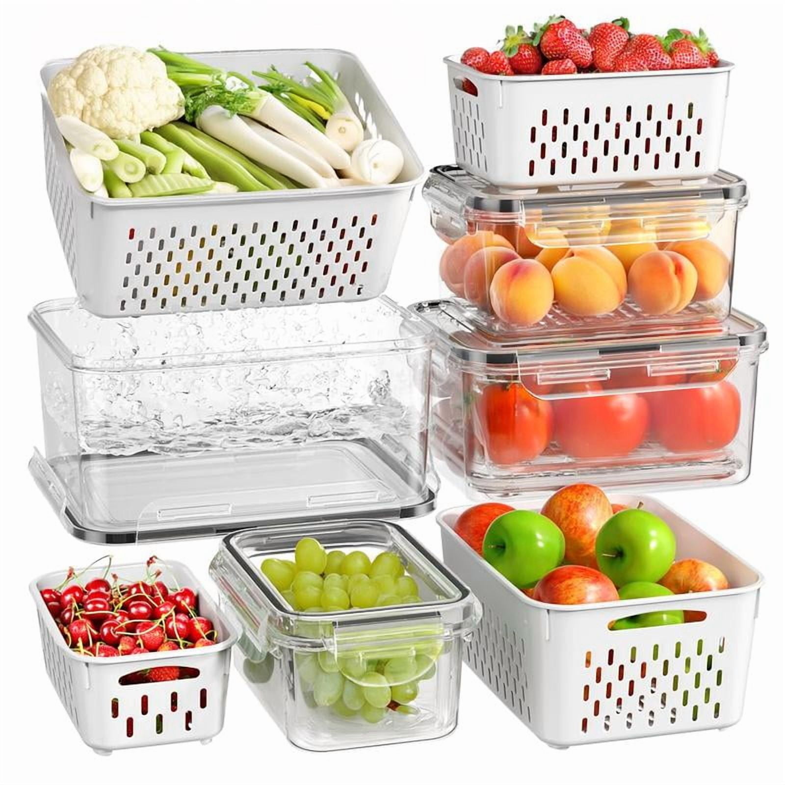 Fruit and Vegetable Organizer, 8-pack Double DrainerFruit & Vegetable ...