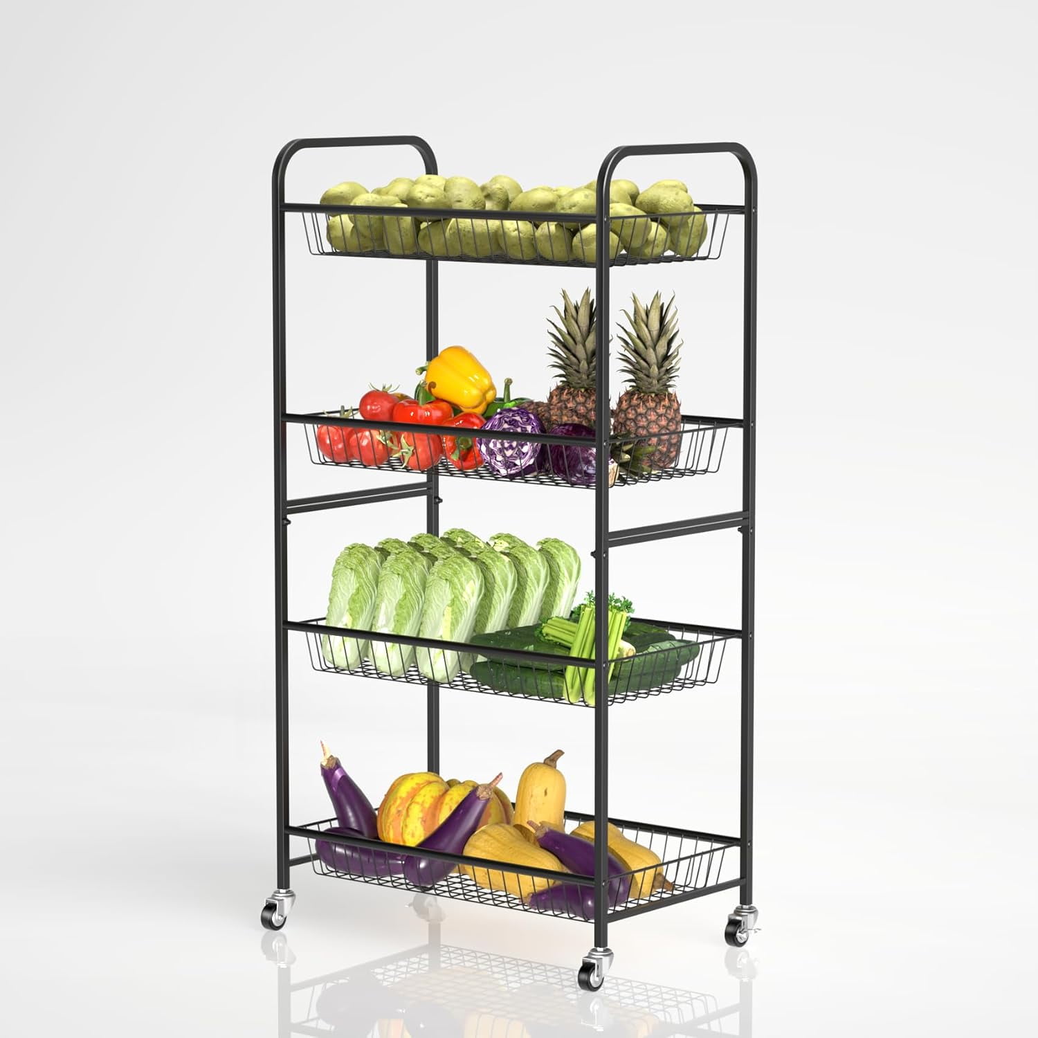 Fruit and Vegetable Storage 4 Tier Extra Large Rolling Cart Fruit ...