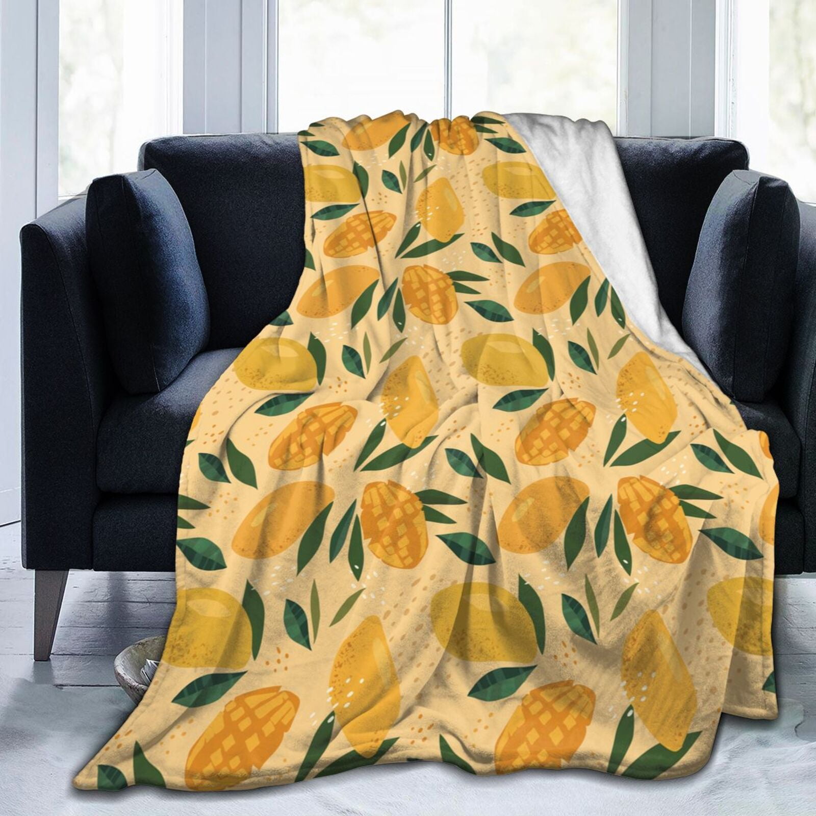 Fruit of Mango and Leaves Pattern Throw Blanket Soft Cozy Warm Durable ...