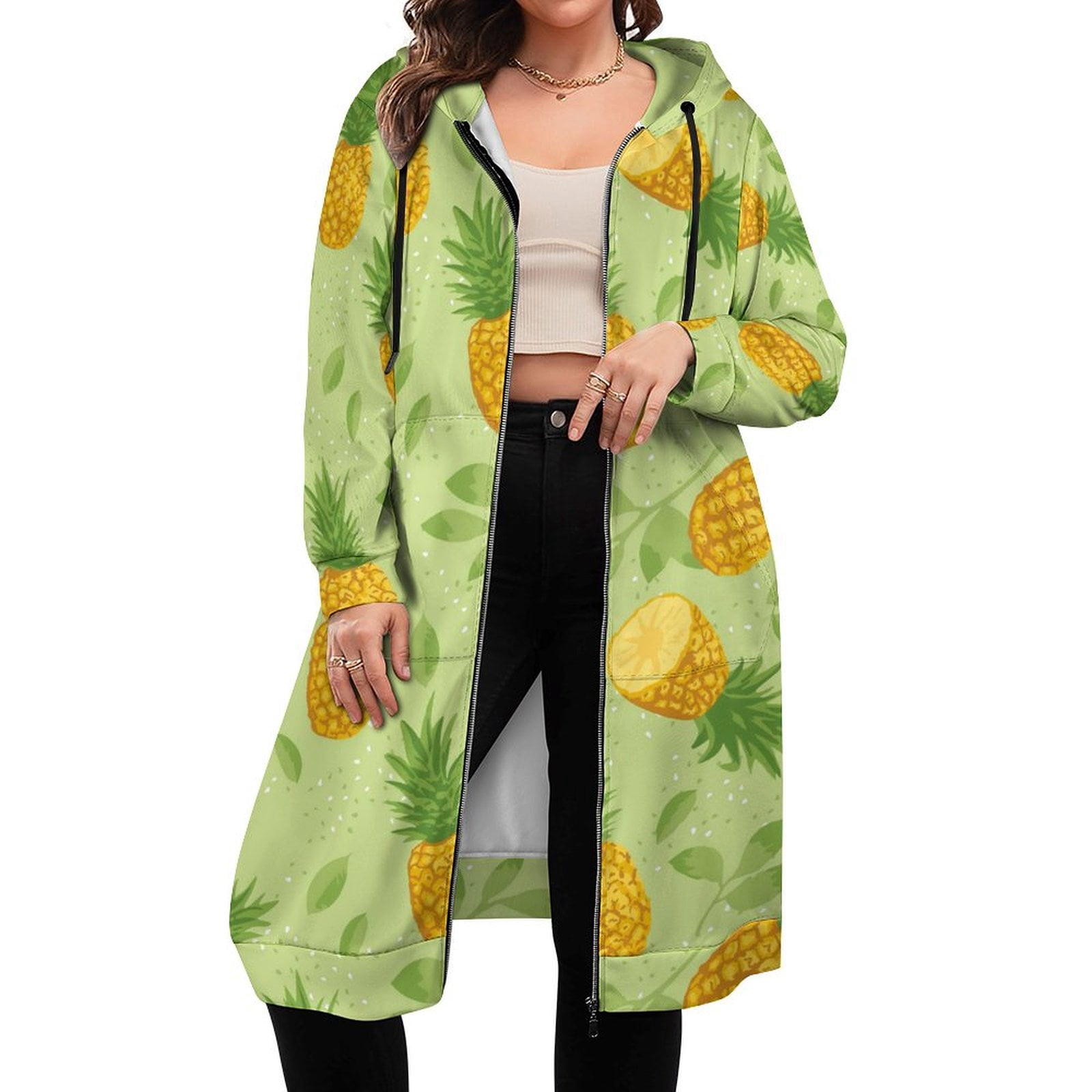 Fruit of Pineapple And Leaves Pattern Women's Long Hoodies Zippered Up ...