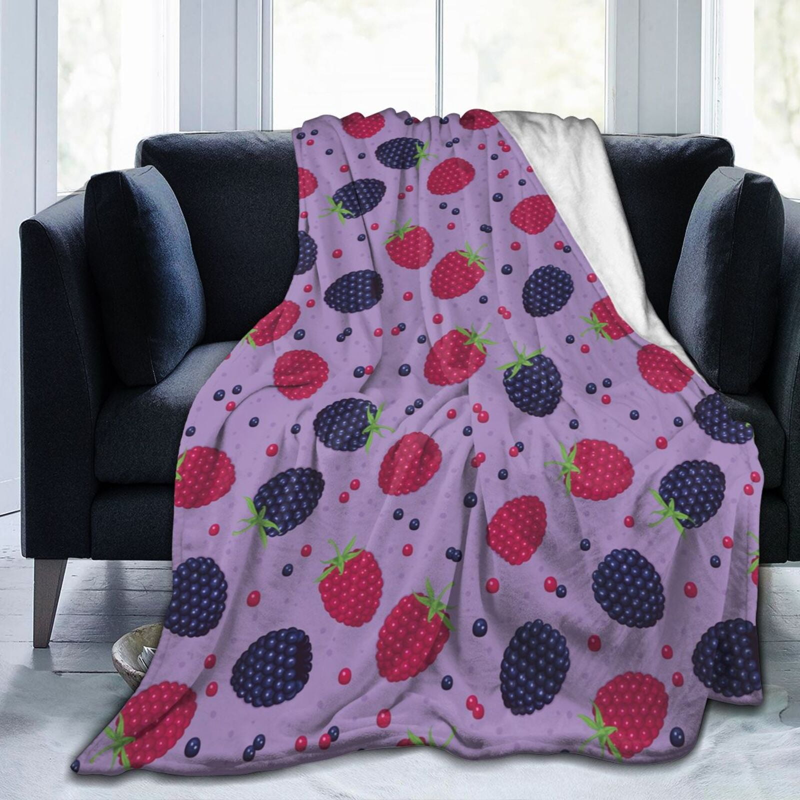 Fruit of Raspberries Pattern Throw Blanket Soft Cozy Warm Durable Fuzzy ...