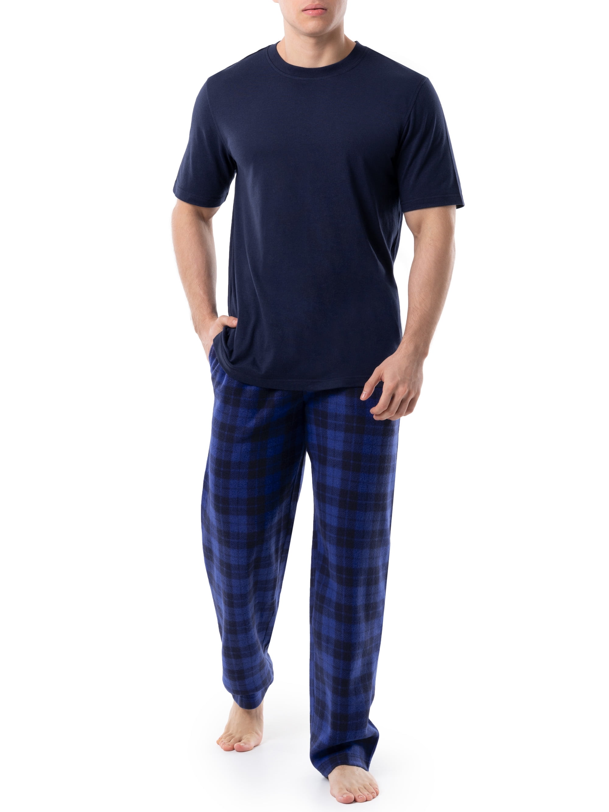 Fruit of The Loom Men's Crewneck Tee and Fleece Pajama Pants Set, 2 ...
