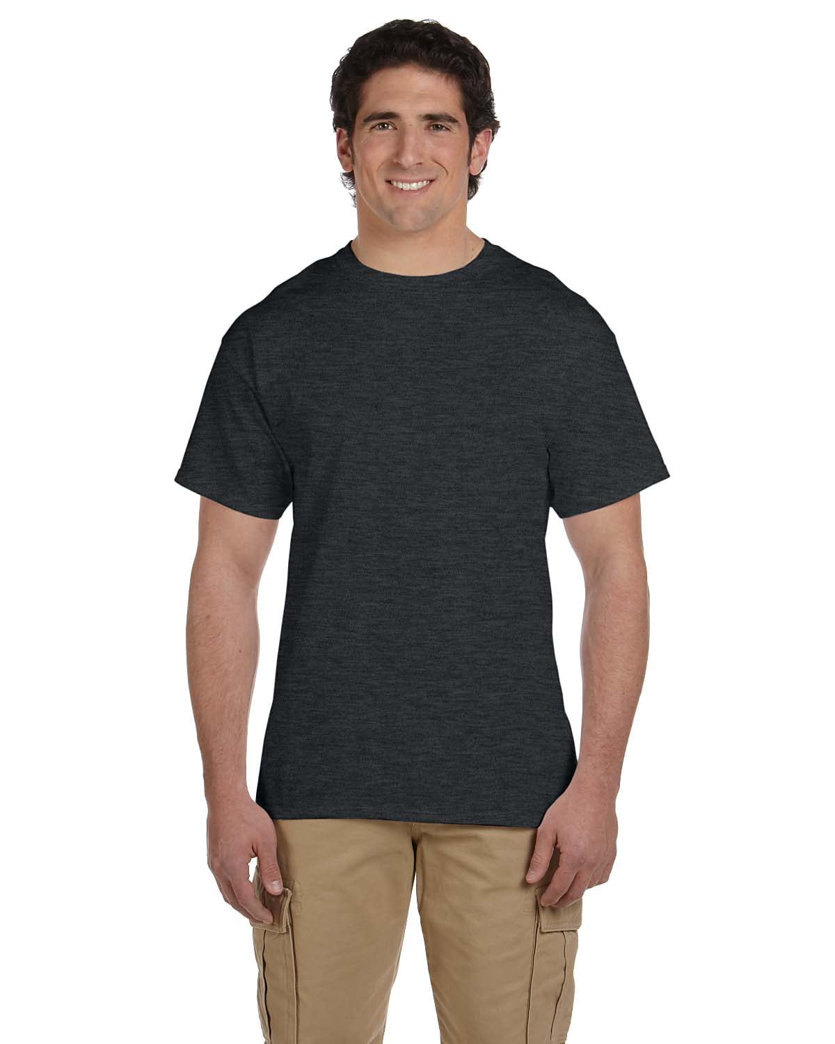 Fruit of the Loom 3931 HD Cotton 100% Cotton T-Shirt, Black Heather, XL ...
