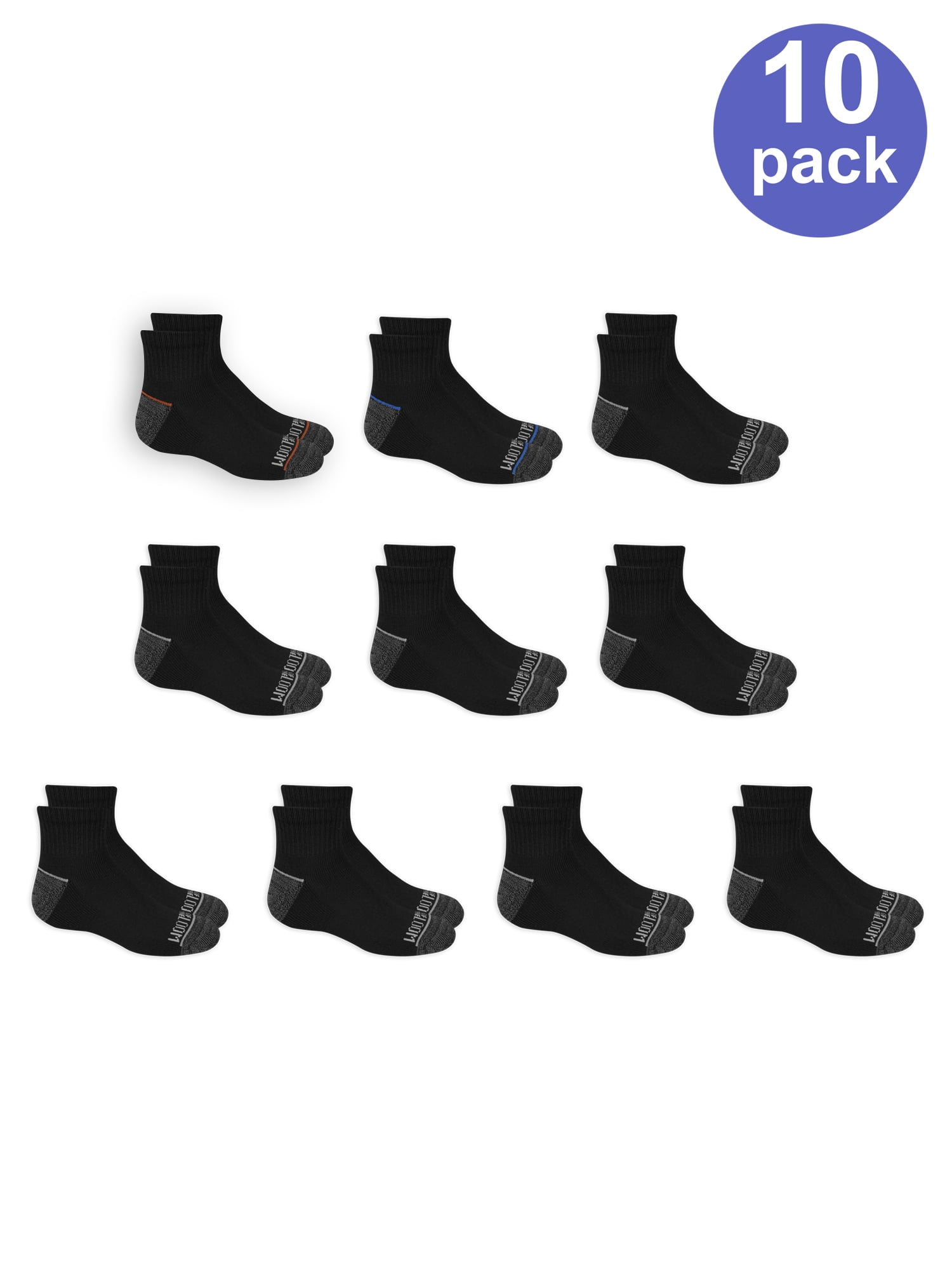 Fruit of the Loom Boys Socks, 10 Pack, Ankle Everyday, Black, Regular ...