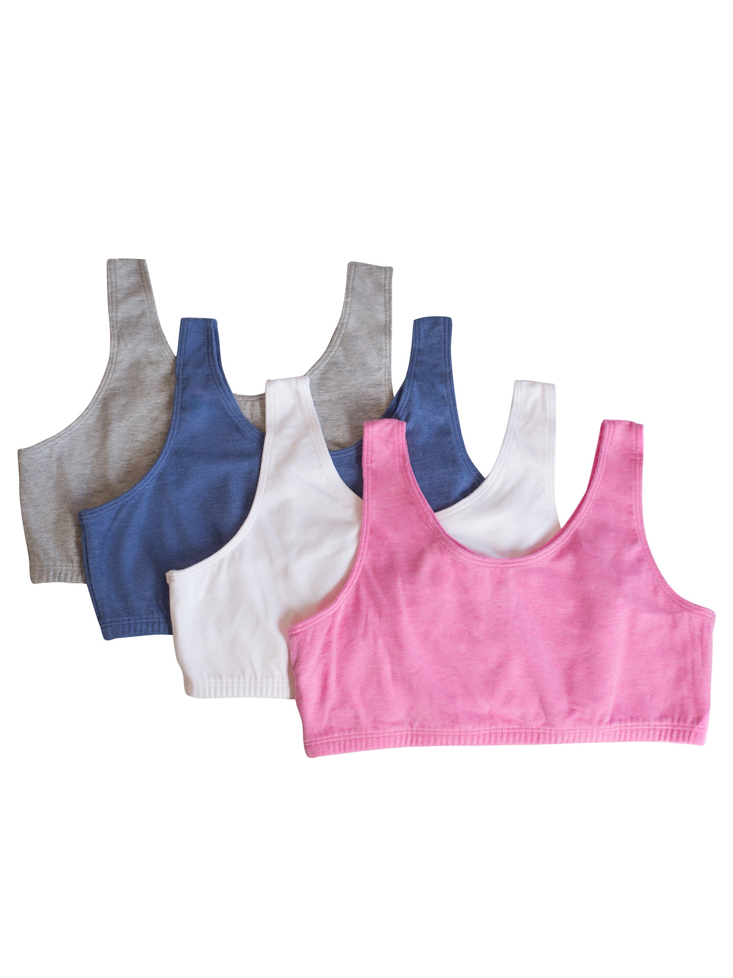 Fruit of the Loom Girls Built Up Strap Cotton Sport Bras, 4 Pack ...